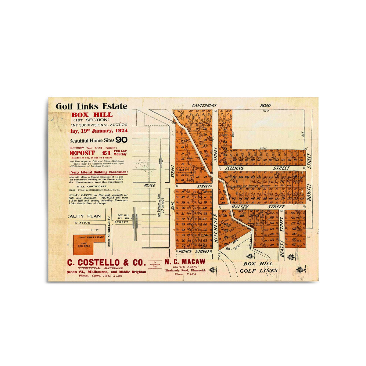 1924 Vintage Map of Box Hill, Victoria Australia – Vintage Maps