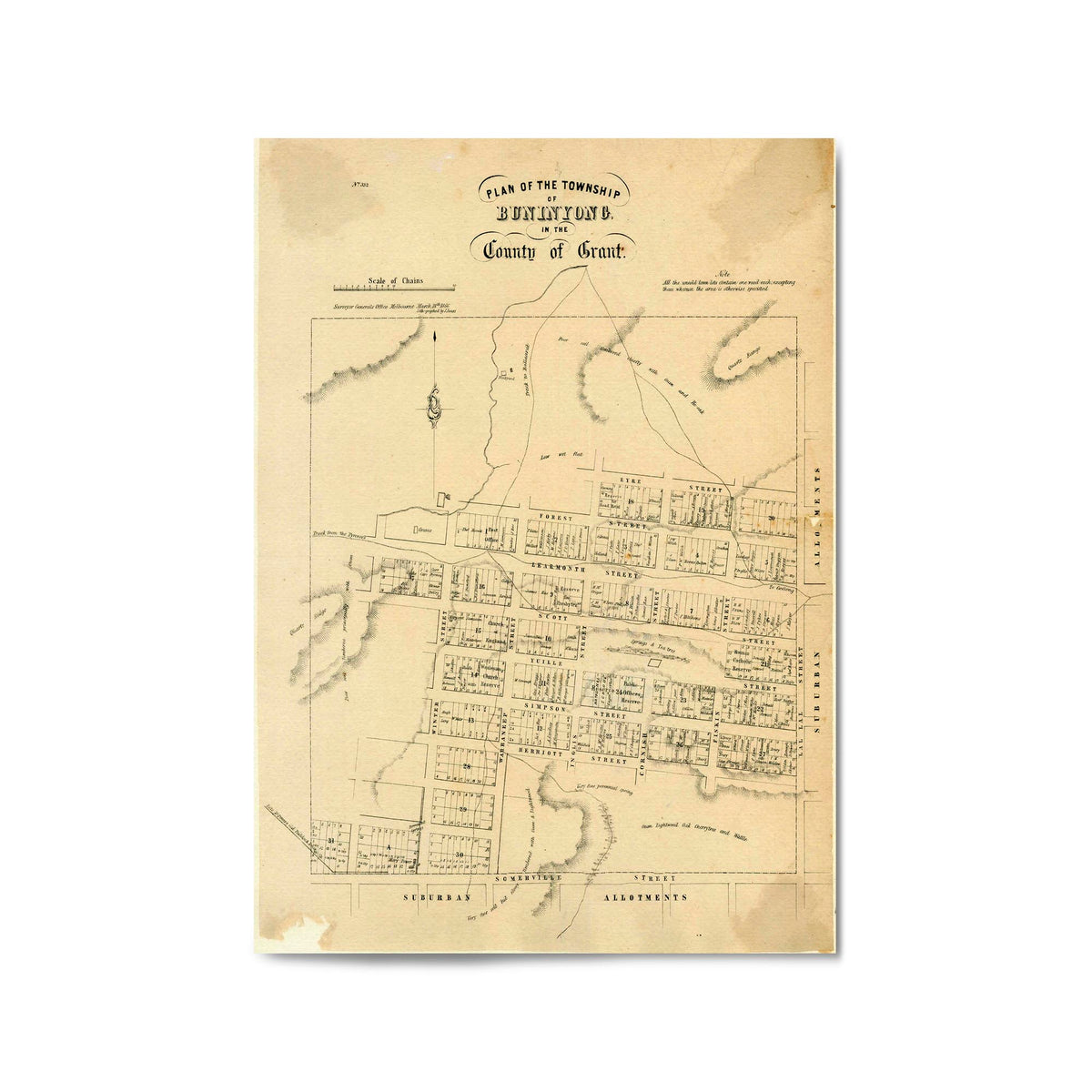 1856 Vintage Map of Buninyong, Victoria Australia – Vintage Maps