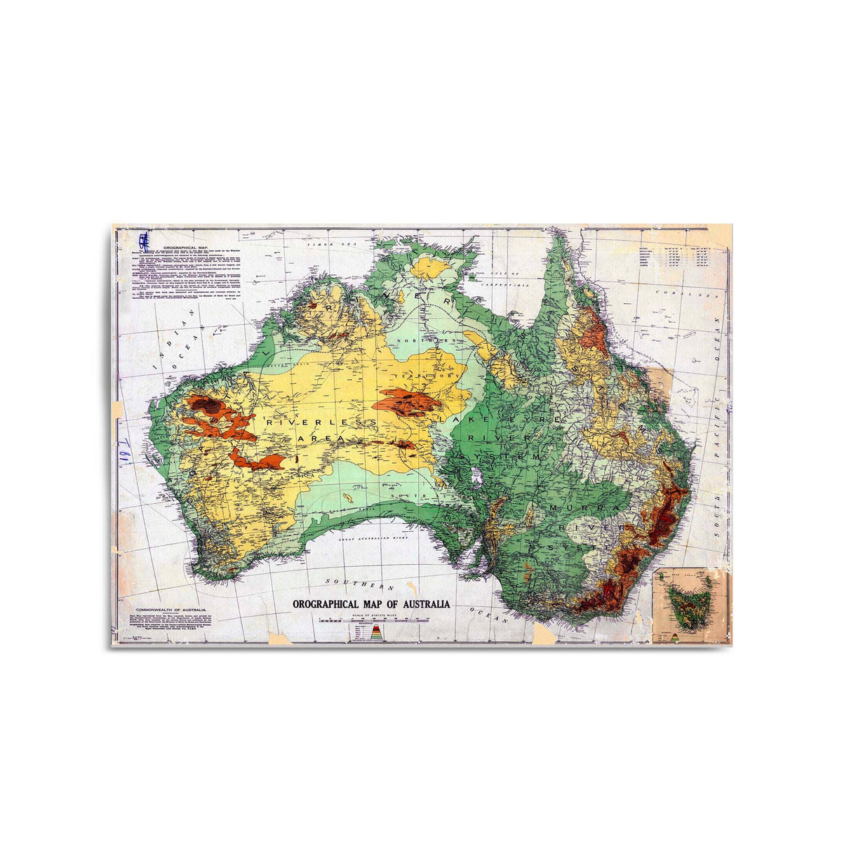 1918 Orographical Map of Australia – Vintage Maps