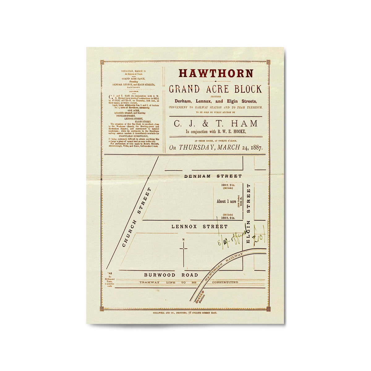 1887 Vintage Map of Hawthorn, Victoria Australia – Vintage Maps