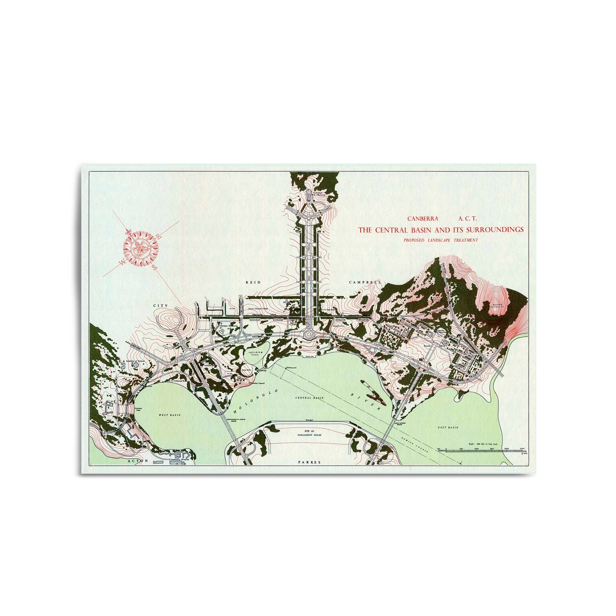 1961 Map of Canberra Central Basin & Its Surroundings, Australian Capi ...