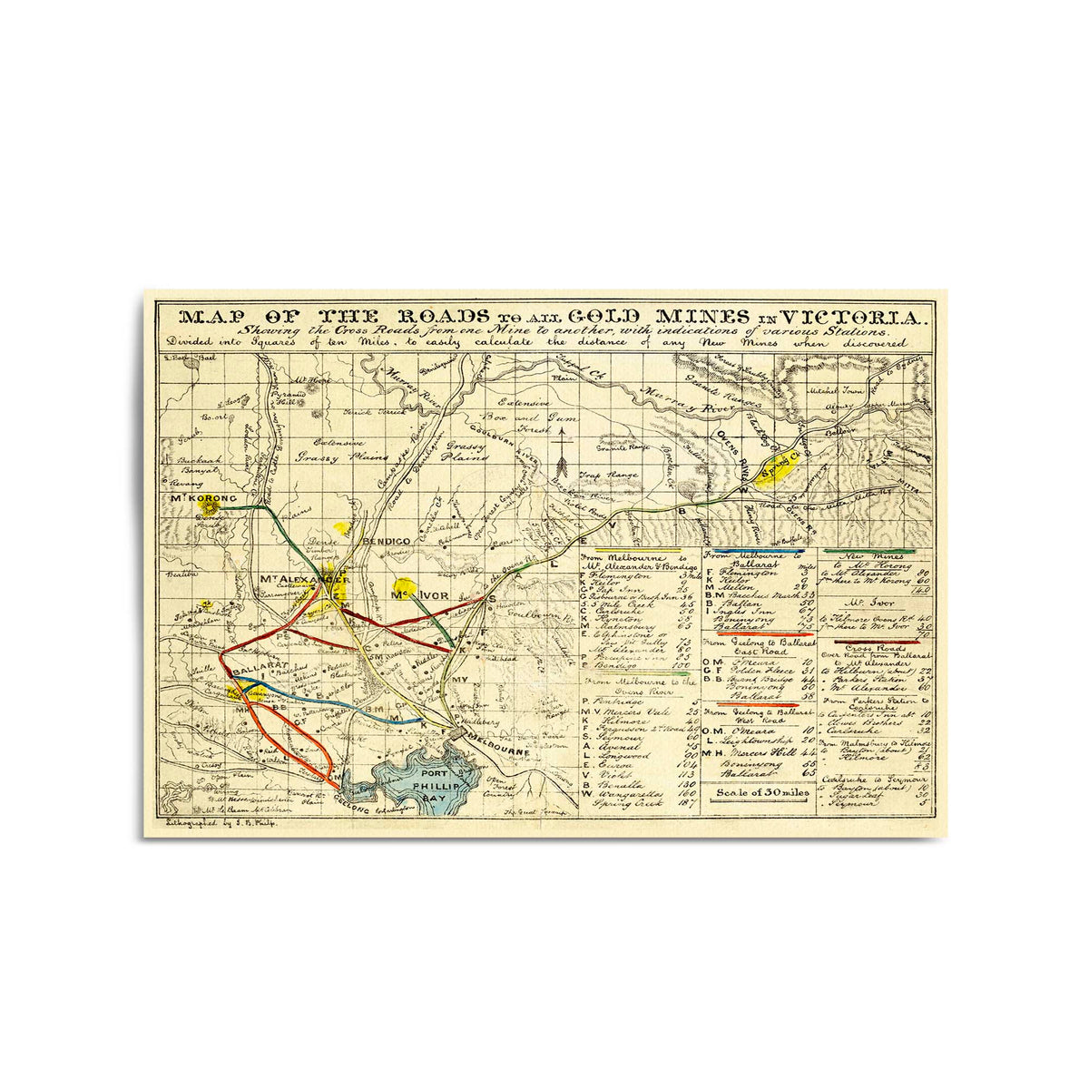 1853 Map of Victoria Showing Roads to the Gold Mines – Vintage Maps