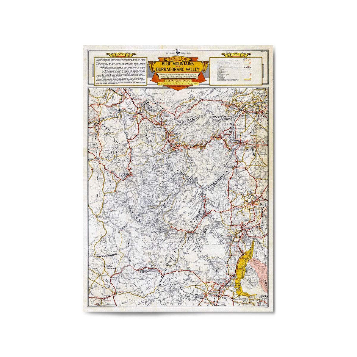 1939 Tourist Map of Blue Mountains and Burragorang Valley, New South W ...