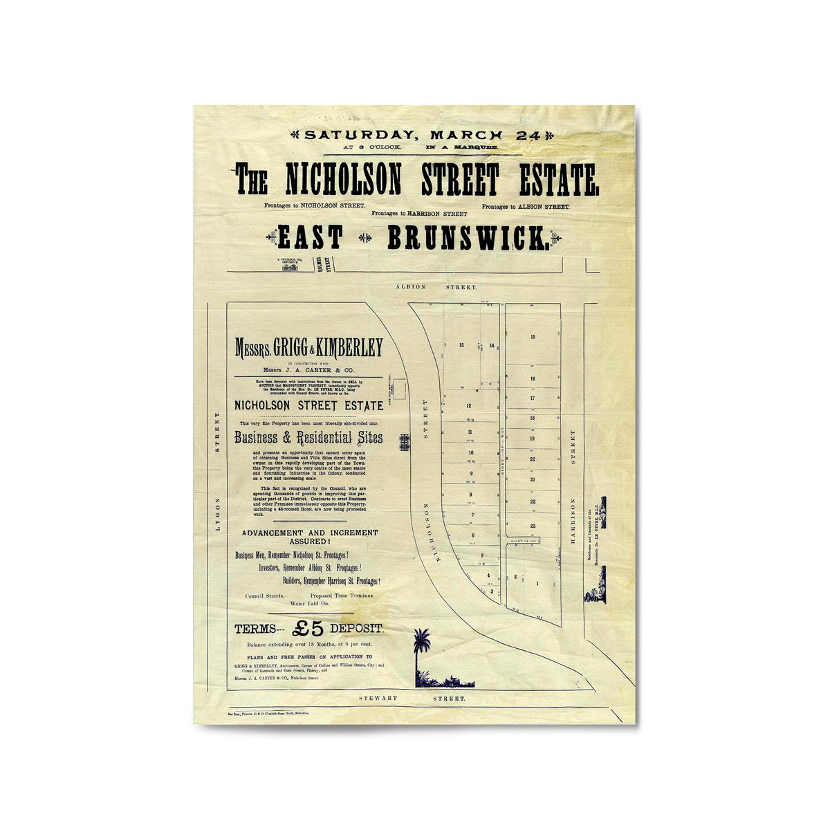 1888 Vintage Map of Brunswick, Victoria Australia – Vintage Maps