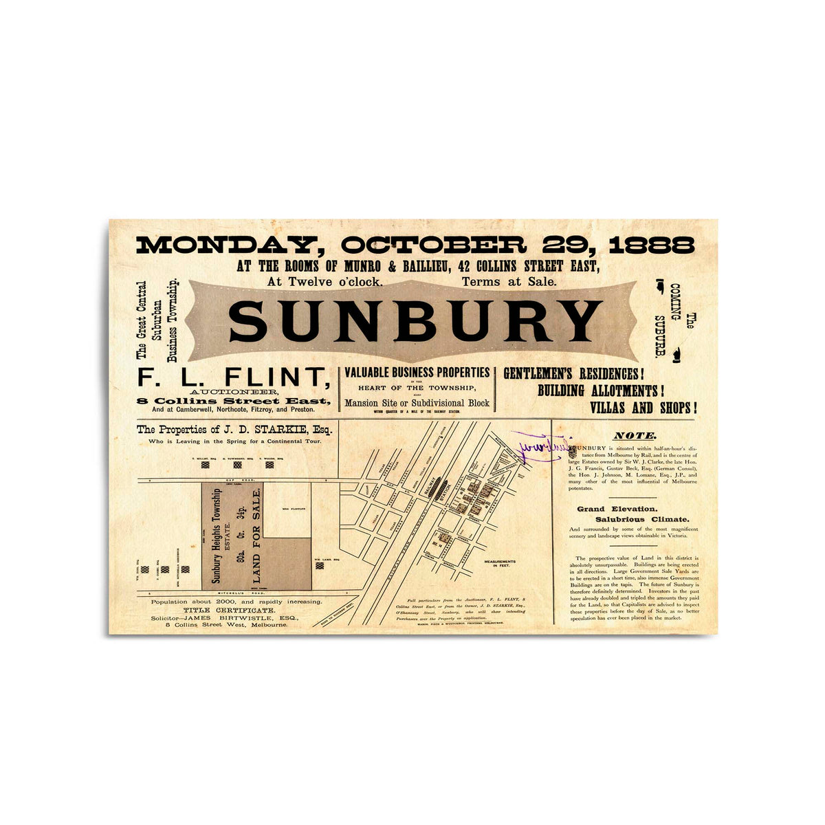 1888 Vintage Map of Sunbury, Victoria Australia – Vintage Maps