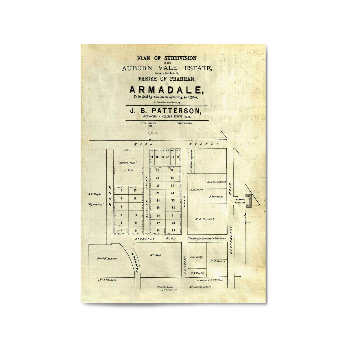 1860 Vintage Map of Armadale, Victoria Australia – Vintage Maps