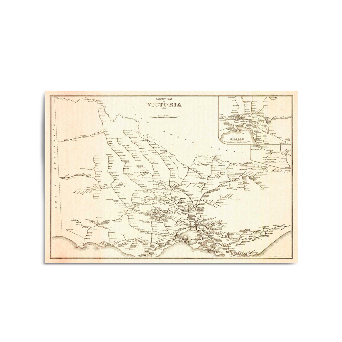 1914 Vintage Railway Map of Victoria, Australia – Vintage Maps