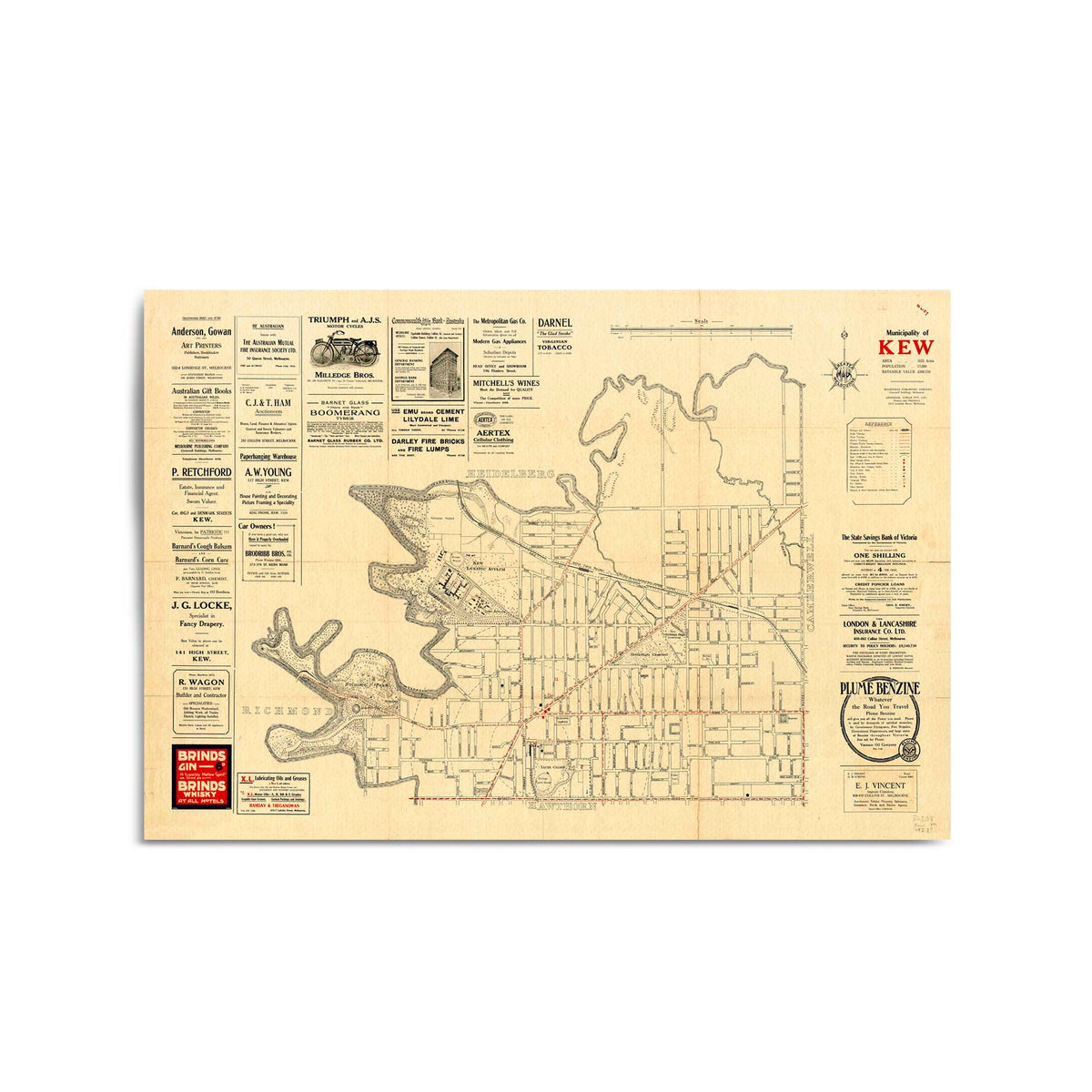 1921 Vintage Map of Kew, Victoria Australia – Vintage Maps