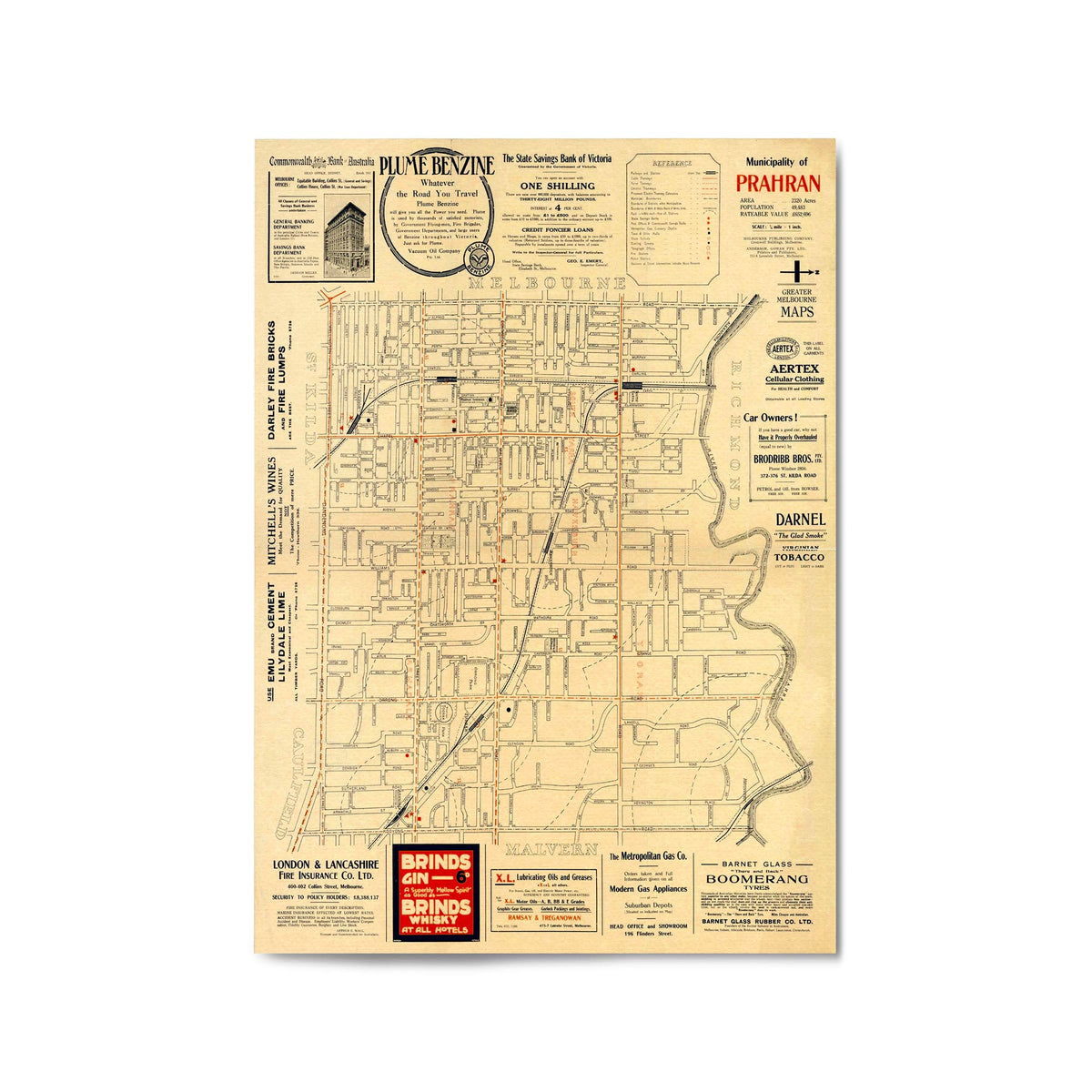 1921 Vintage Map of Prahran, Victoria Australia – Vintage Maps