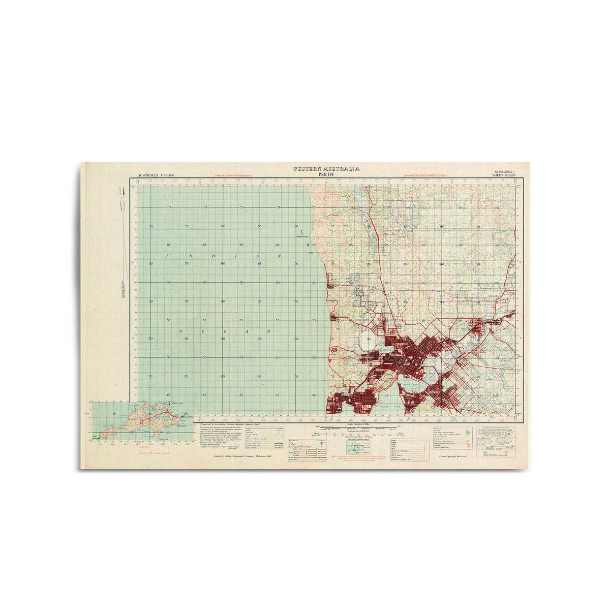 1942 Map of Perth & Surrounds, Western Australia – Vintage Maps