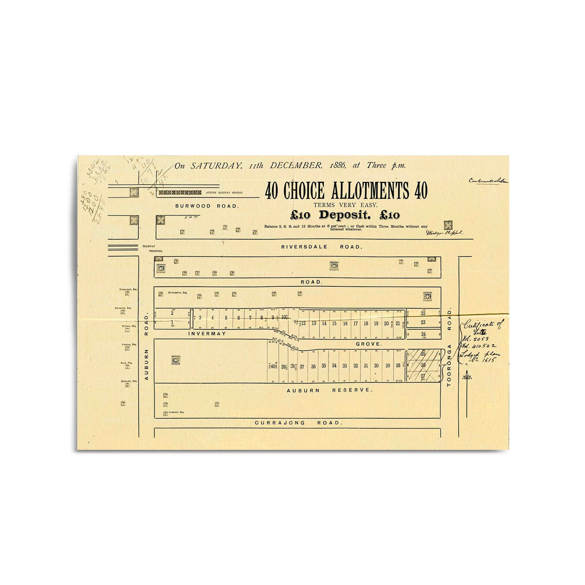 1886 Real Estate Map of "Invermay Grove" Hawthorn, Victoria – Vintage Maps