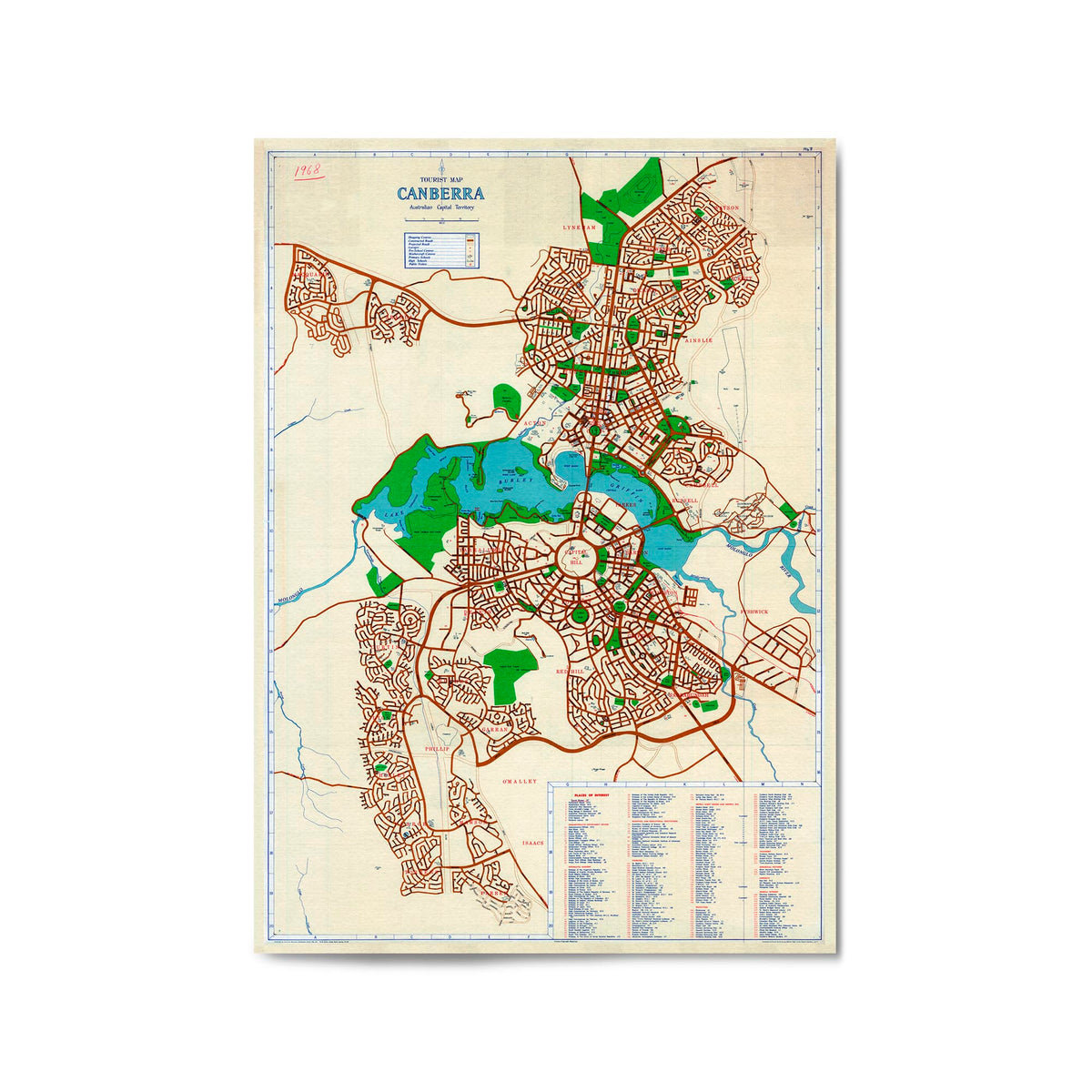 1968 Map of Canberra, Australian Capital Territory, Australia – Vintage ...