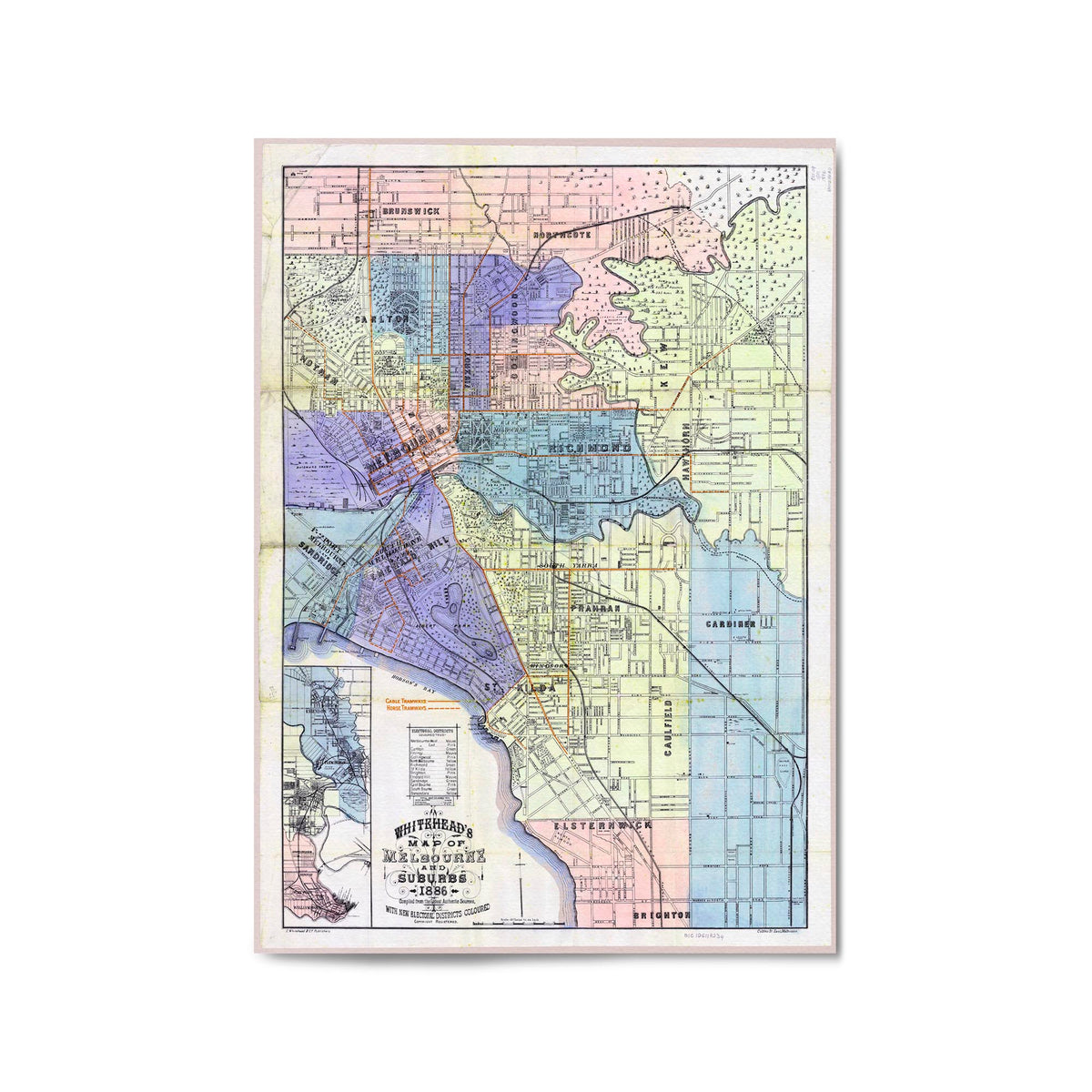 1886 Whitehead's Map of Melbourne and Suburbs – Vintage Maps