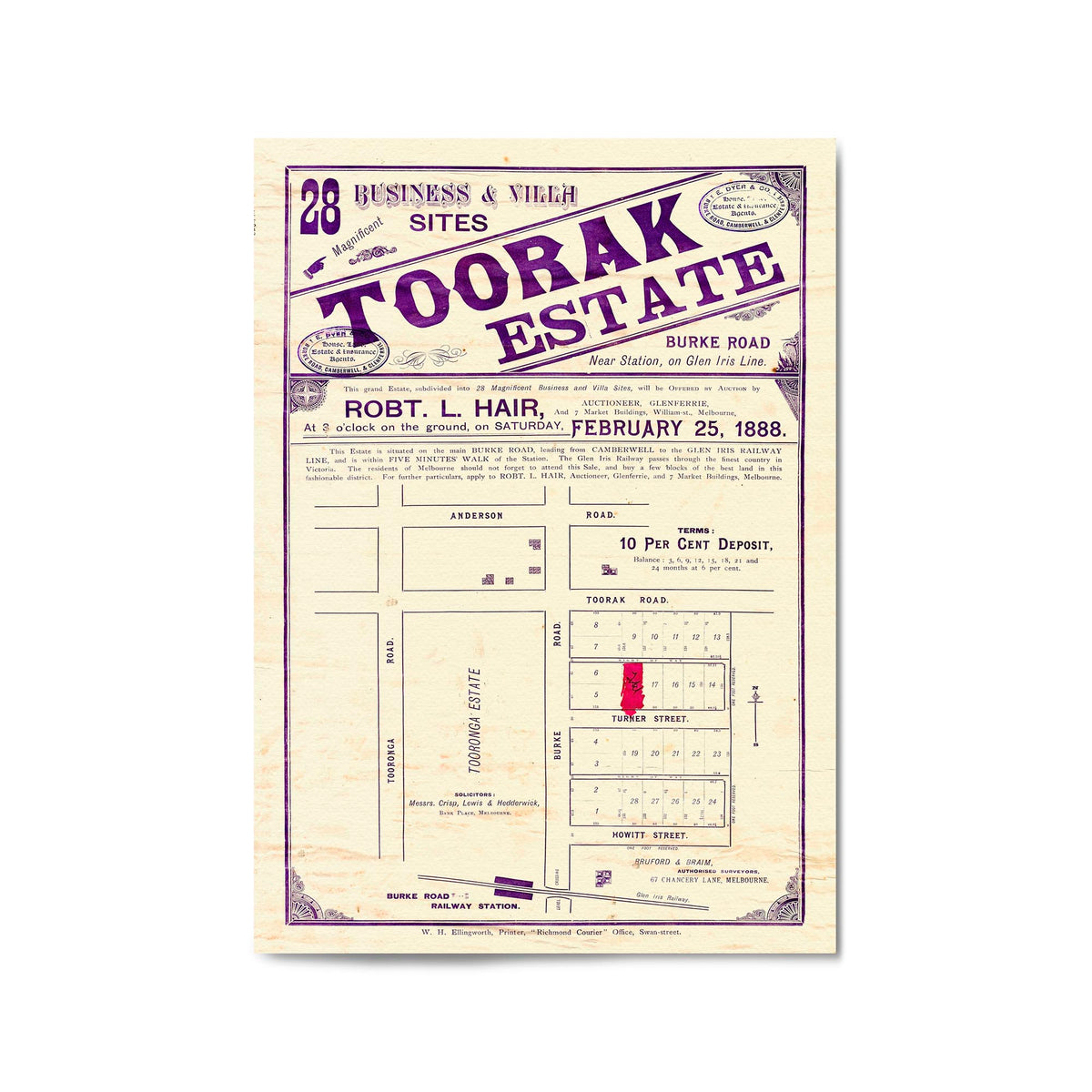 1888 Vintage Map of Toorak, Victoria Australia – Vintage Maps