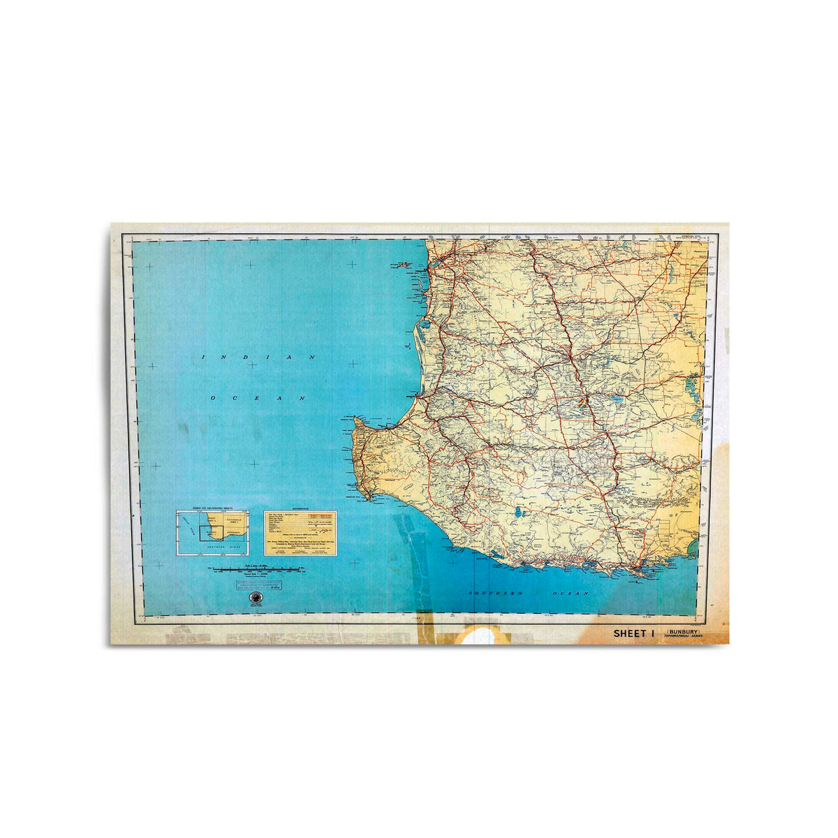 1954 Map of Bunbury & Surrounds, Western Australia – Vintage Maps