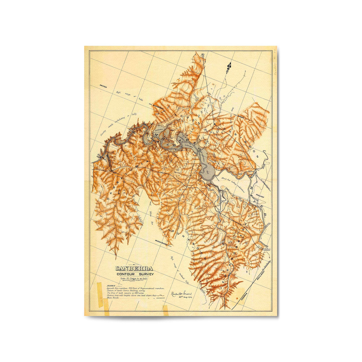 1911 Contour Survey Map of Canberra, Australian Capital Territory ...