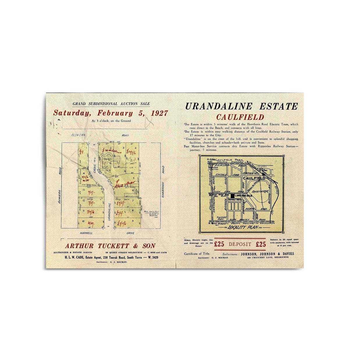 1927 Vintage Map of Urandaline Estate in Caulfield, Victoria – Vintage Maps