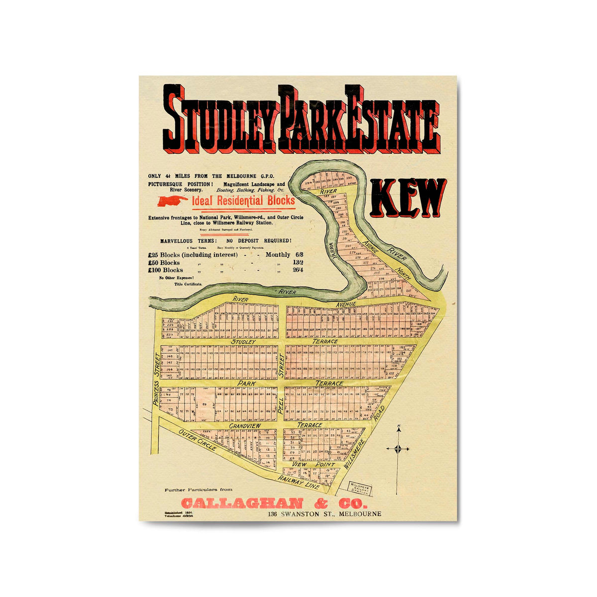 1880 Vintage Map of Kew, Victoria Australia – Vintage Maps