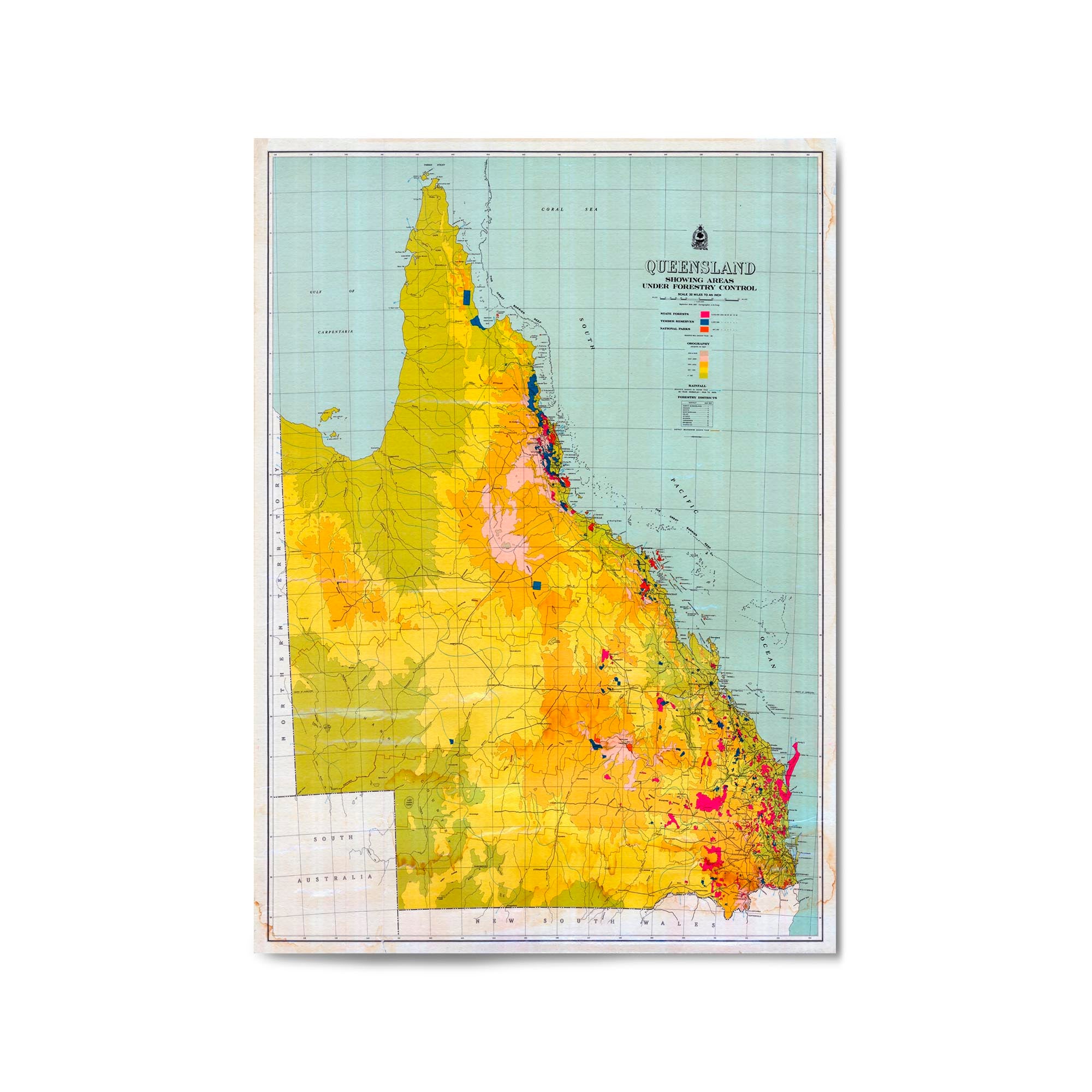 1957 Forestry Control Map of Queensland – Vintage Maps