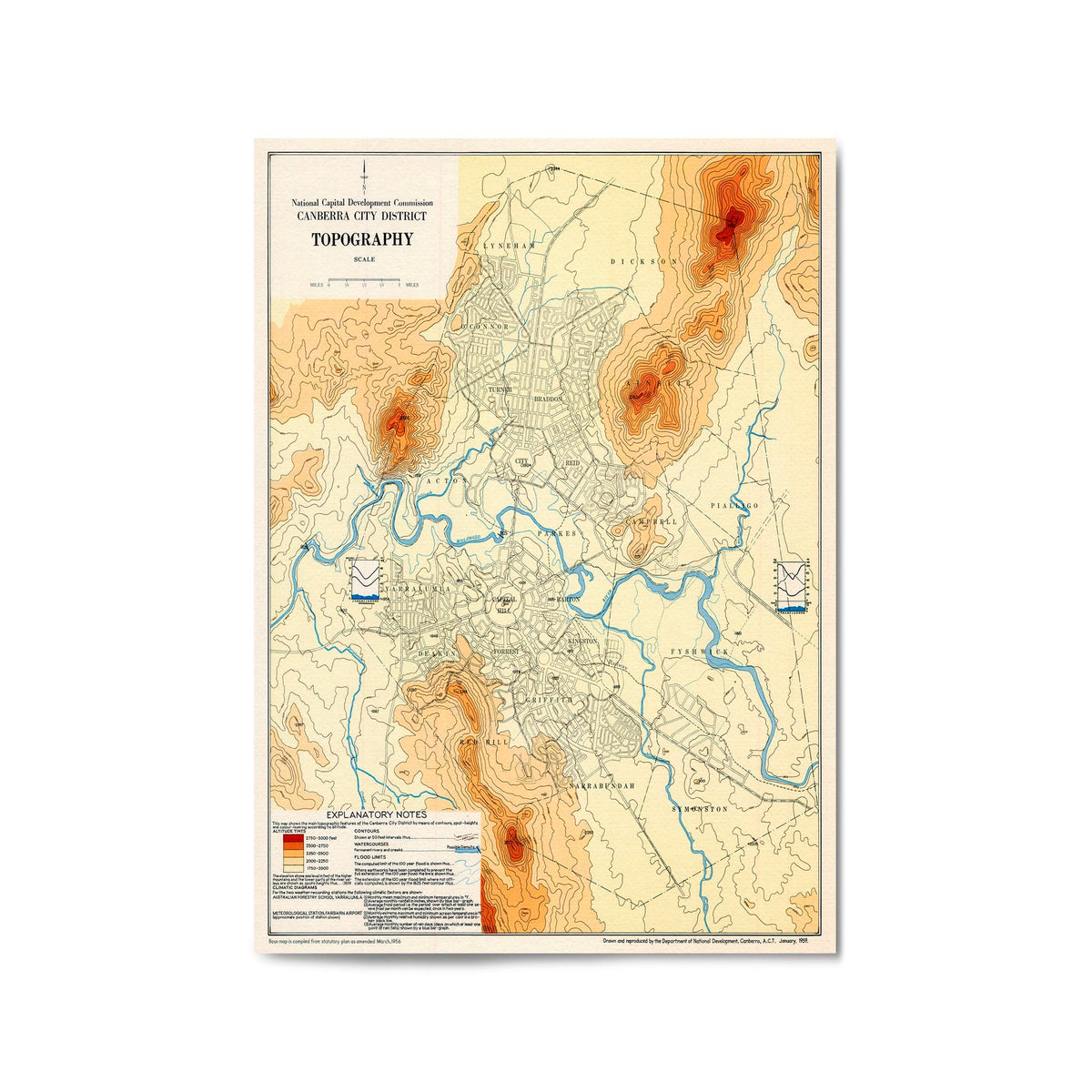 1956 Topographical Map of Canberra City District, Australian Capital T ...