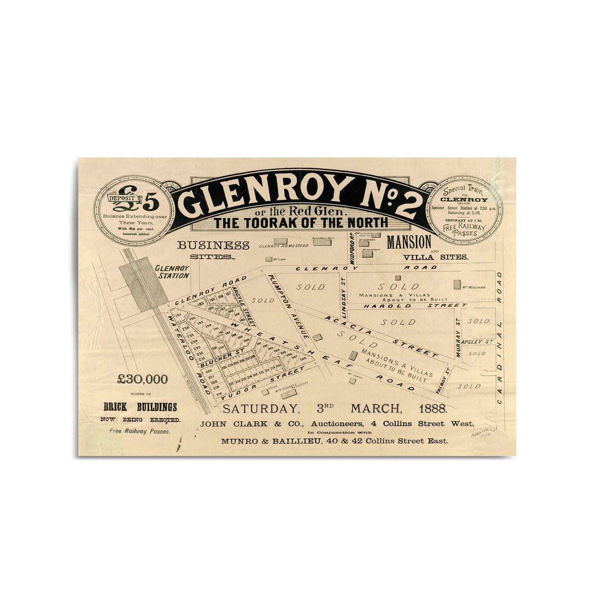 1888 Vintage Map of Glenroy, Victoria Australia – Vintage Maps