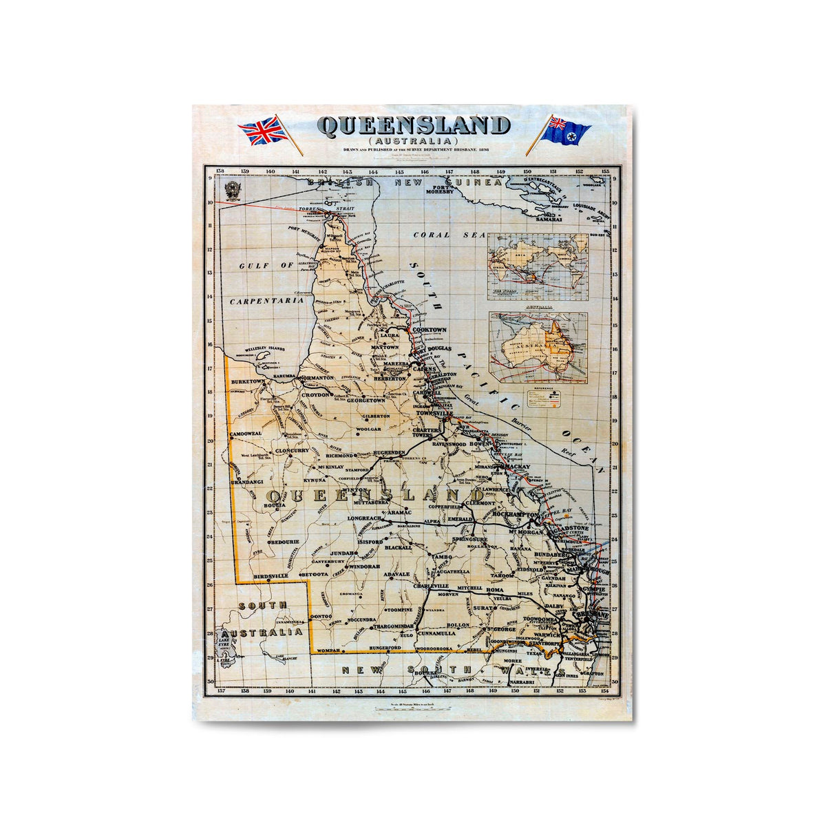 1898 State Map of Queensland – Vintage Maps
