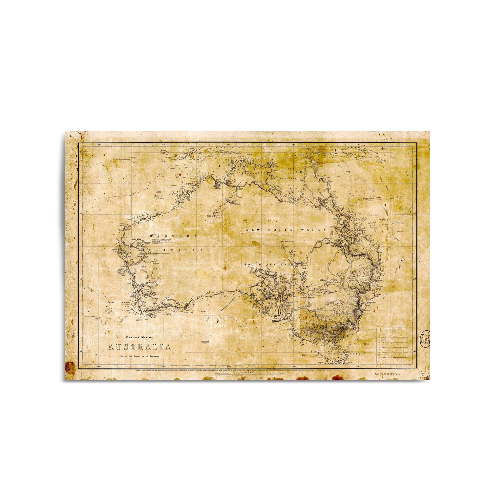 1859 Vintage Map of Australia - Showing the Routes of the Explorers ...