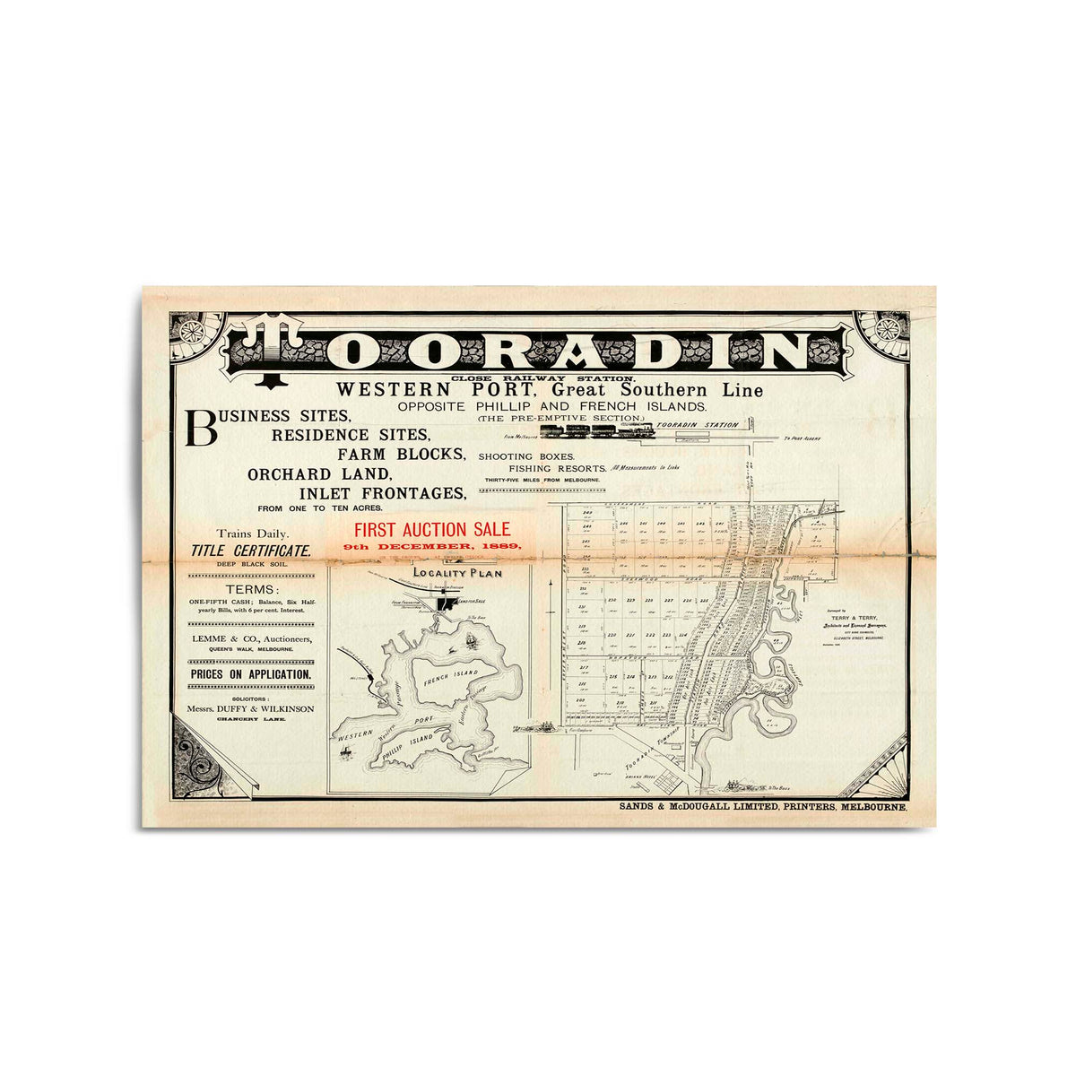 1889 Vintage Map of Tooradin, Victoria Australia – Vintage Maps