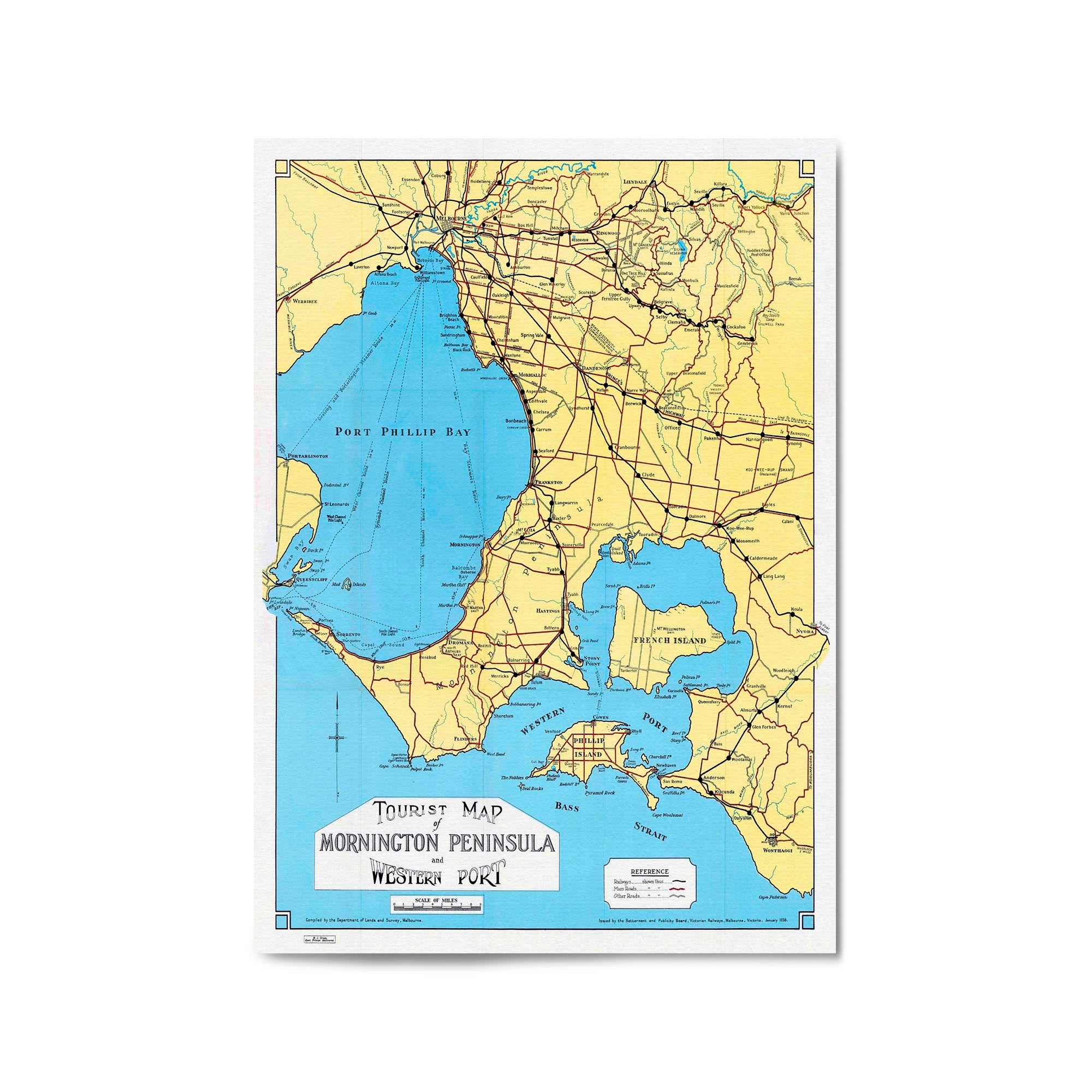 1938 Tourist Map of Mornington Peninsula and Western Port – Vintage Maps