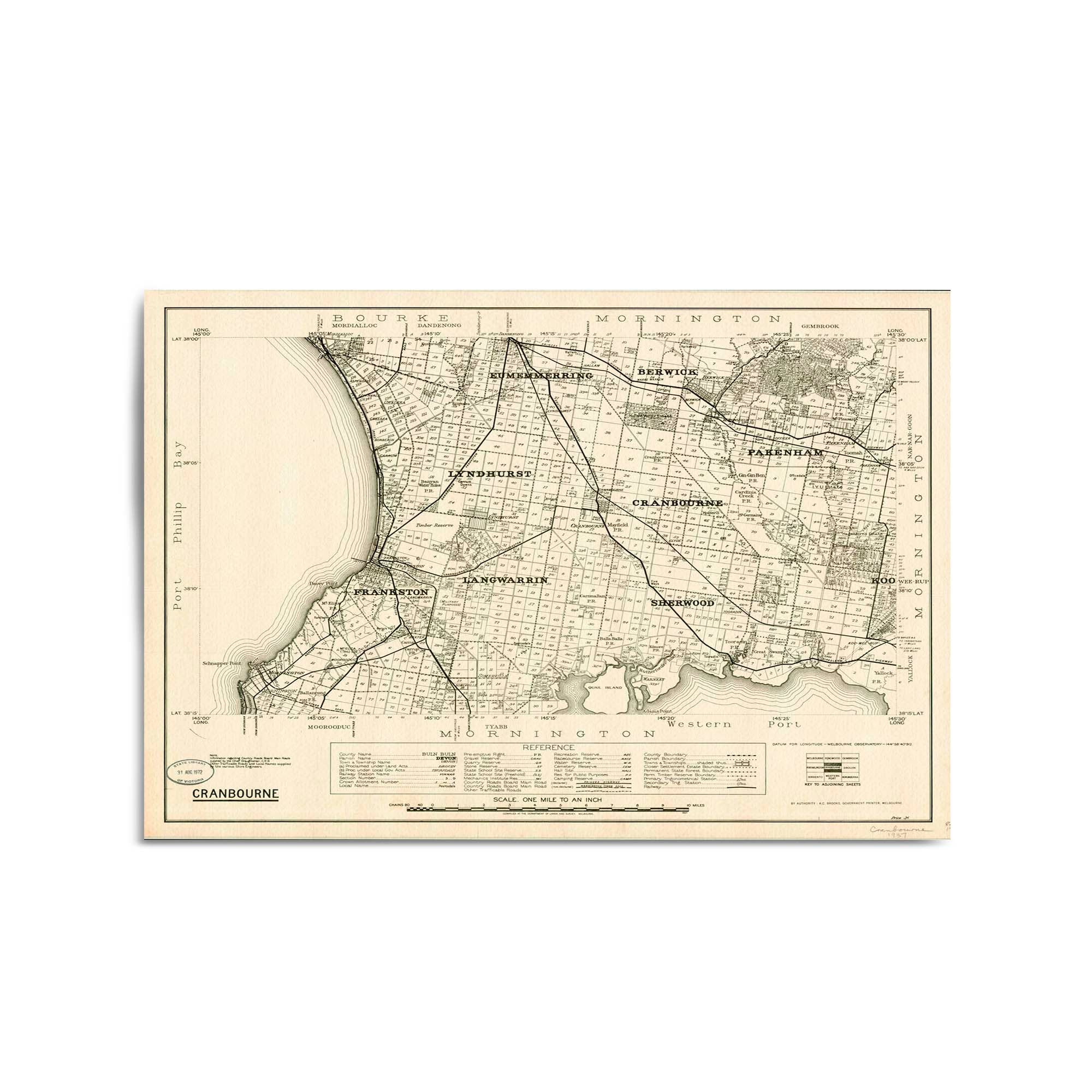 1937 Vintage Map of the Cranbourne & Frankston Region, Victoria Austra ...