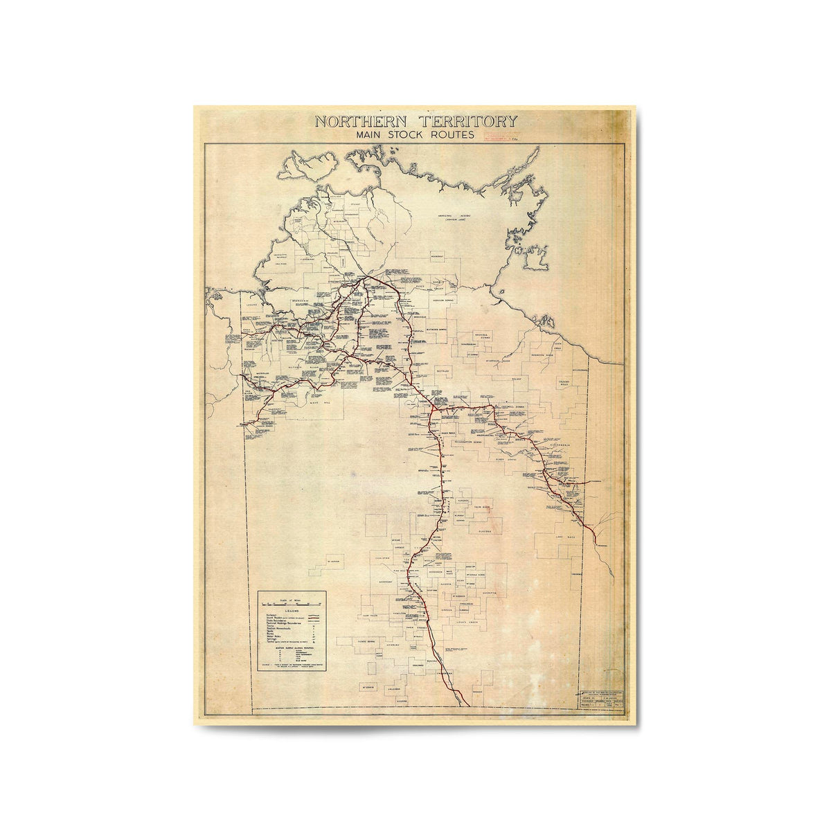 1946 Map of the Northern Territory Showing Main Stock Routes – Vintage Maps