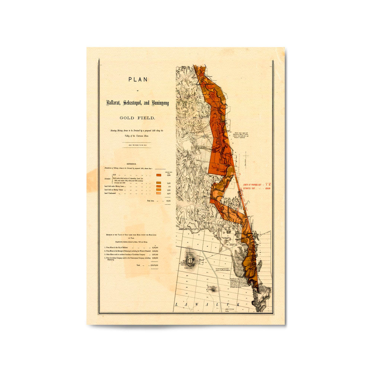 1870's Plan of Ballarat, Sebastopol and Buninyong Gold Field, Victoria ...