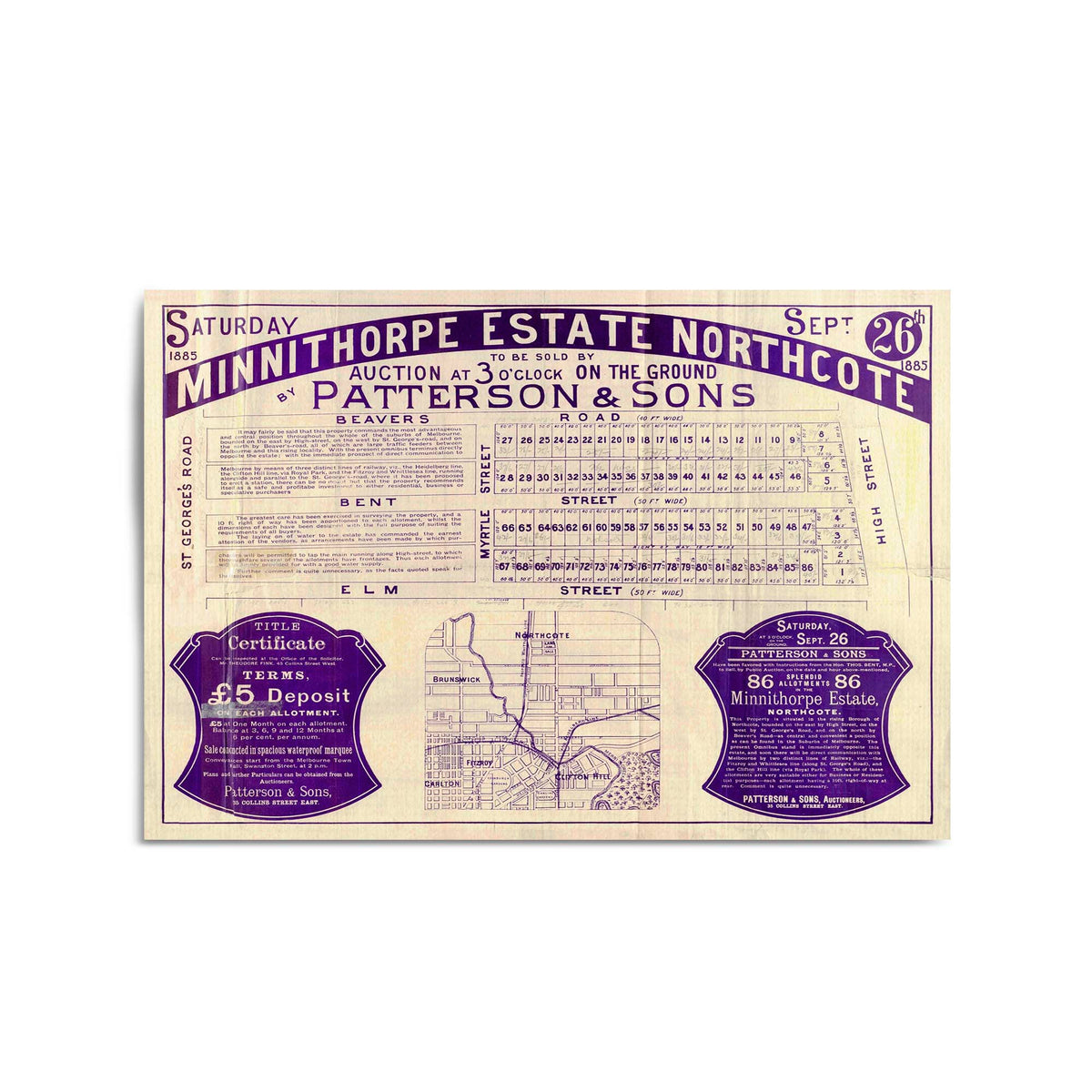 1885 Vintage Map of Northcote, Victoria Australia – Vintage Maps