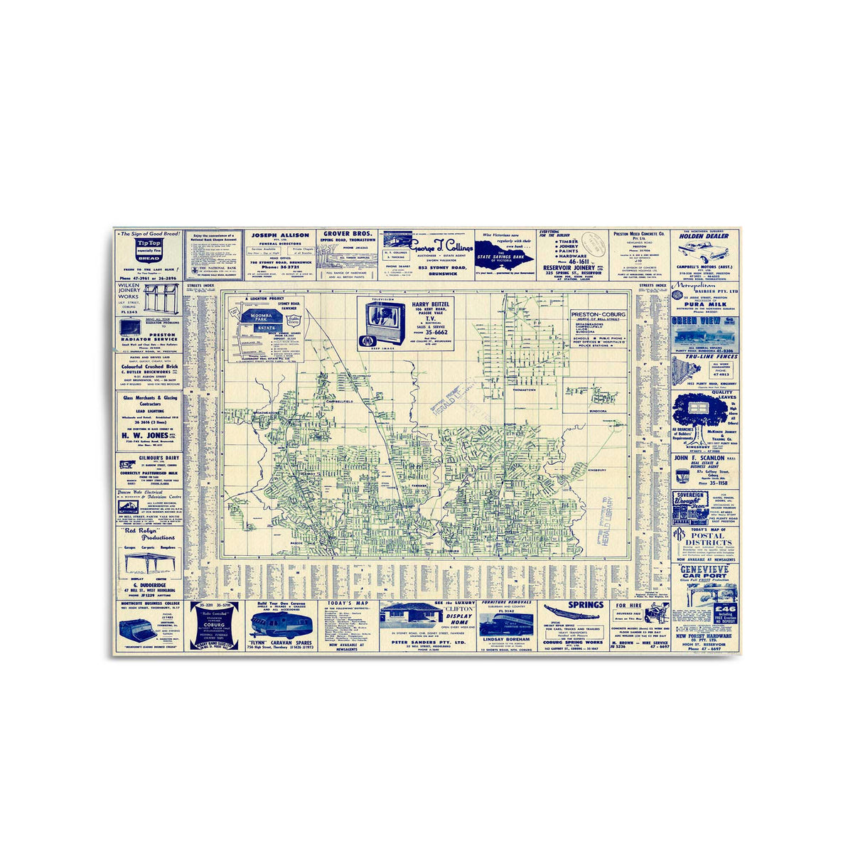 1960's Vintage Map of Fawkner, Glenroy & Preston & Surrounds, Victoria ...