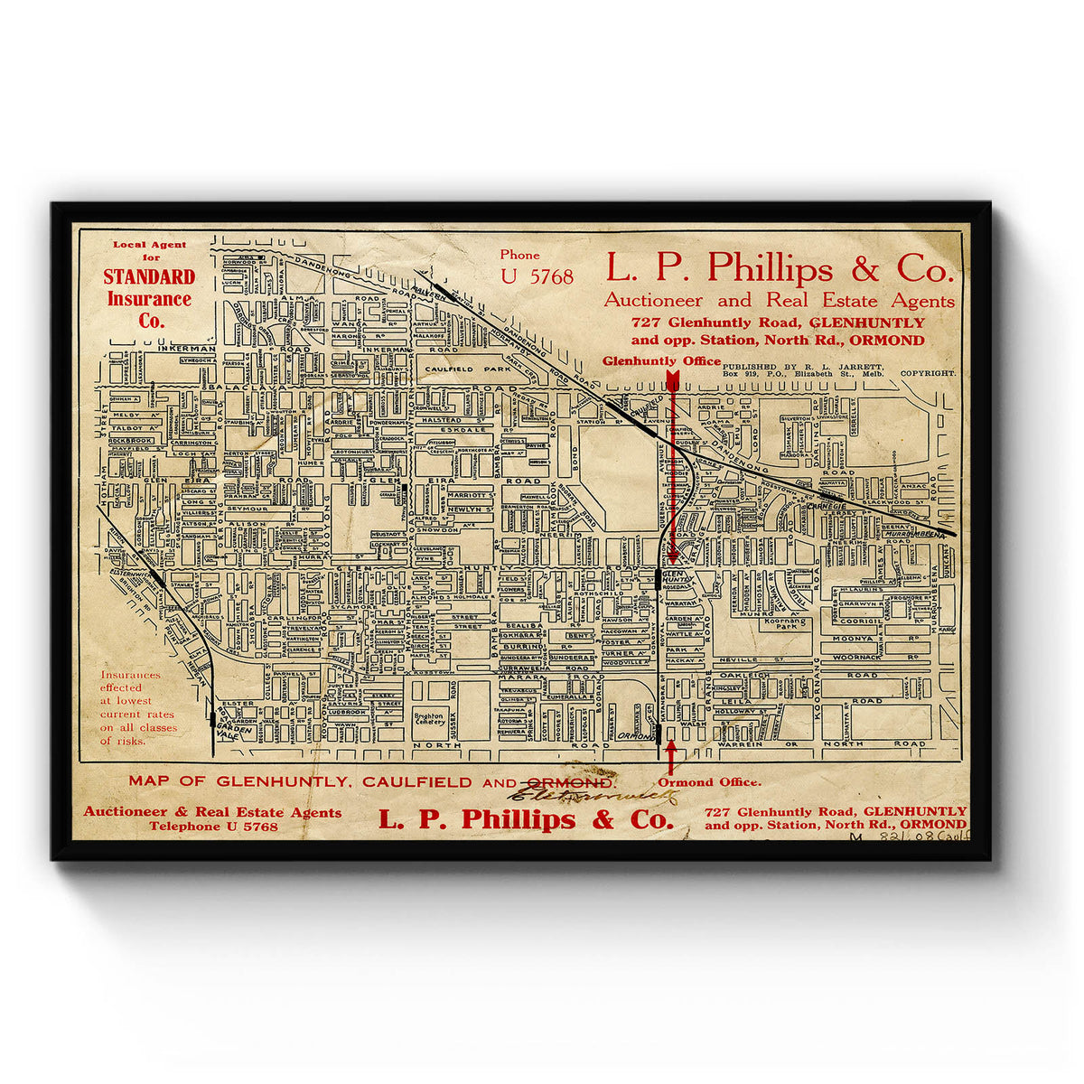 Glen Huntly, Victoria Australia Vintage Map #2 (1925) – Vintage Maps
