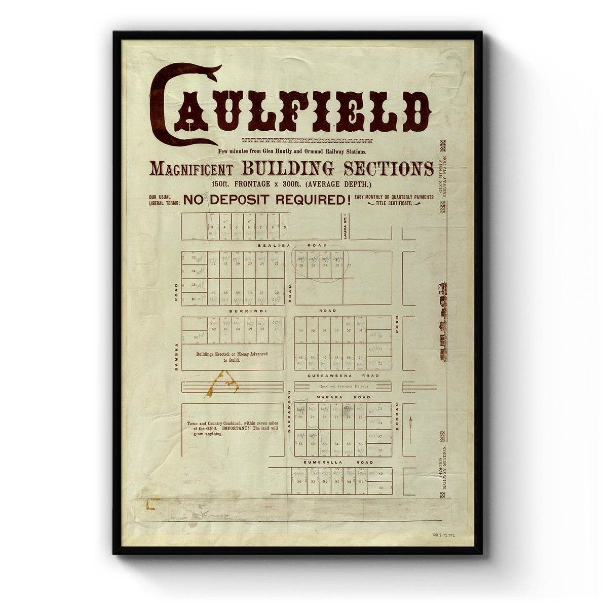 Caulfield, Victoria Australia Vintage Map #35 (1860?) – Vintage Maps