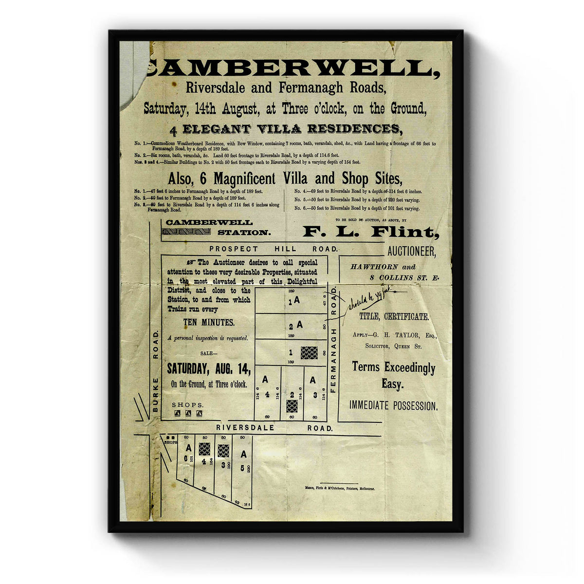 Camberwell, Victoria Australia Vintage Map #71 (1886?) – Vintage Maps