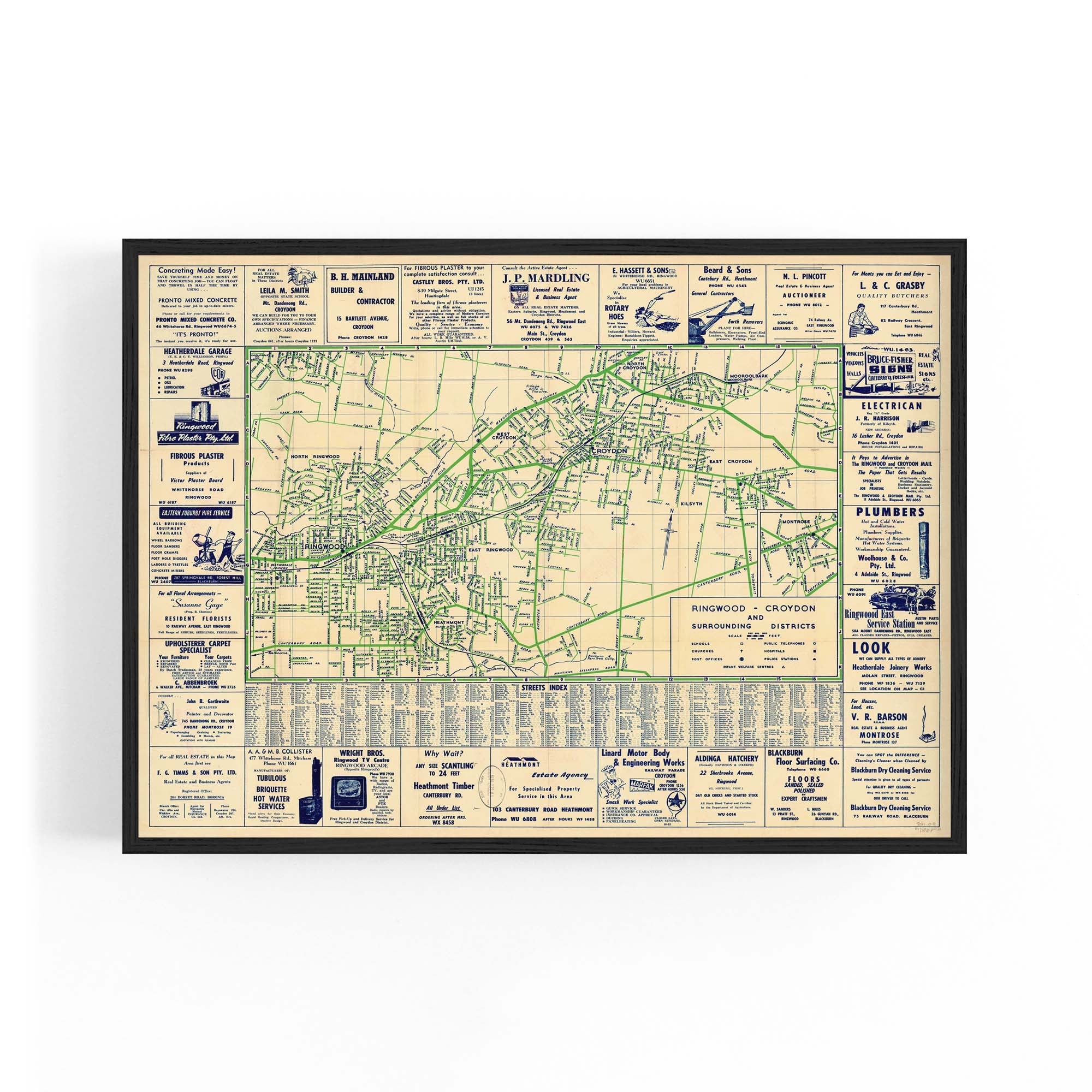 1957 Vintage Map of Ringwood, Victoria Australia – Vintage Maps
