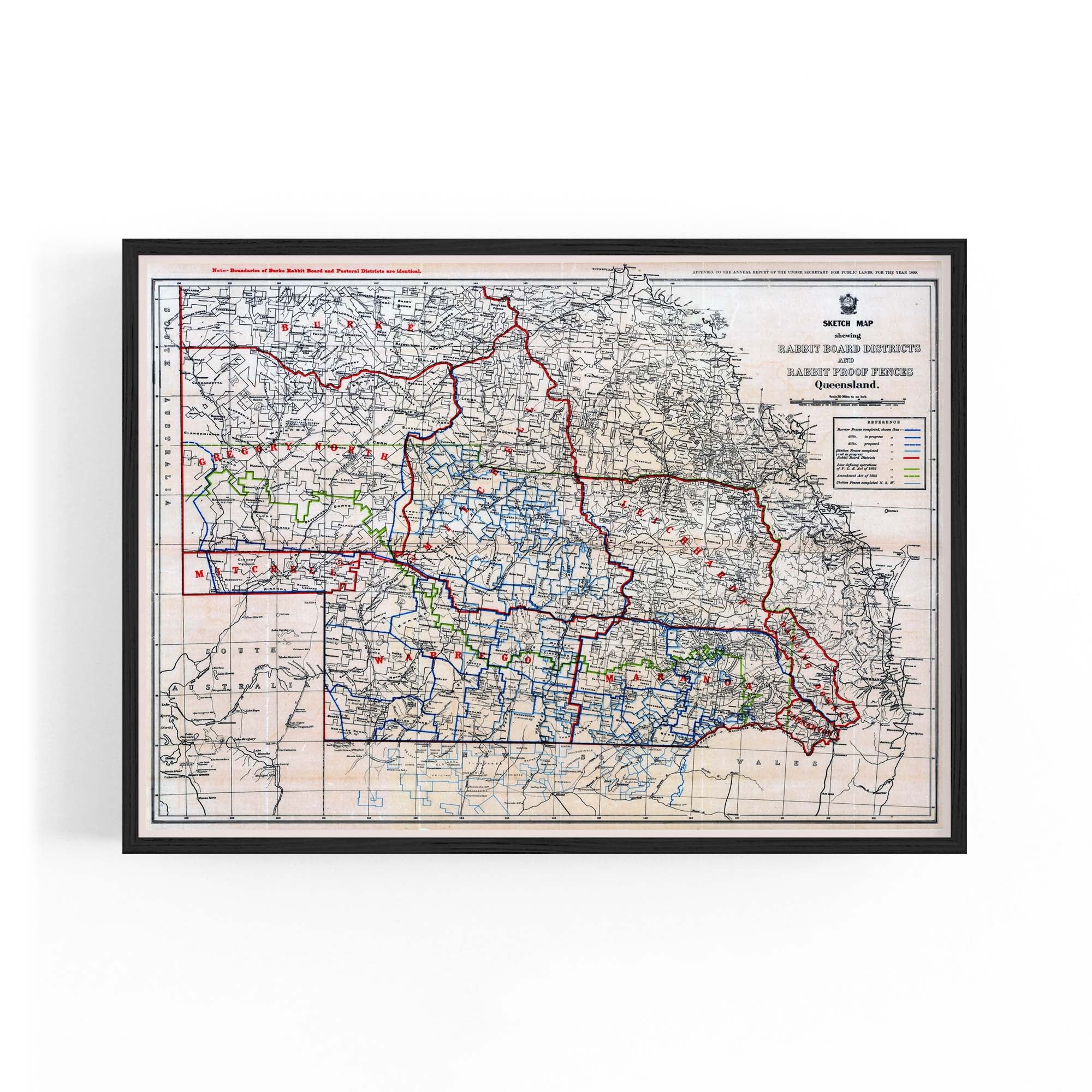 1900 Map of Queensland Showing Rabbit Proof Fences – Vintage Maps