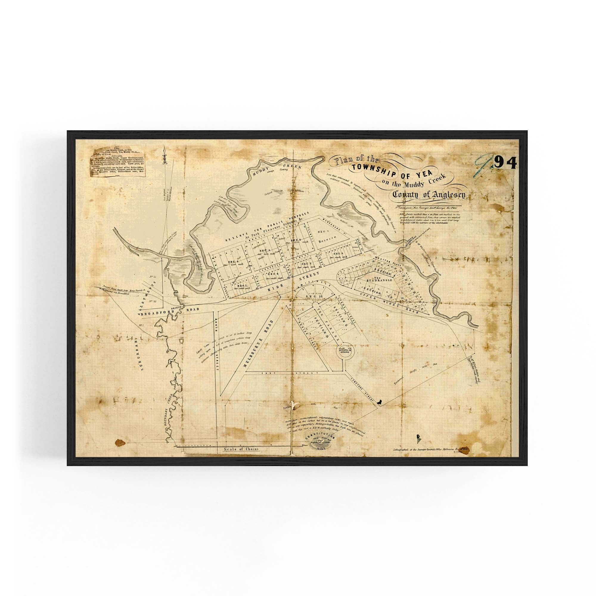 1855 Vintage Map of Yea, Victoria Australia – Vintage Maps