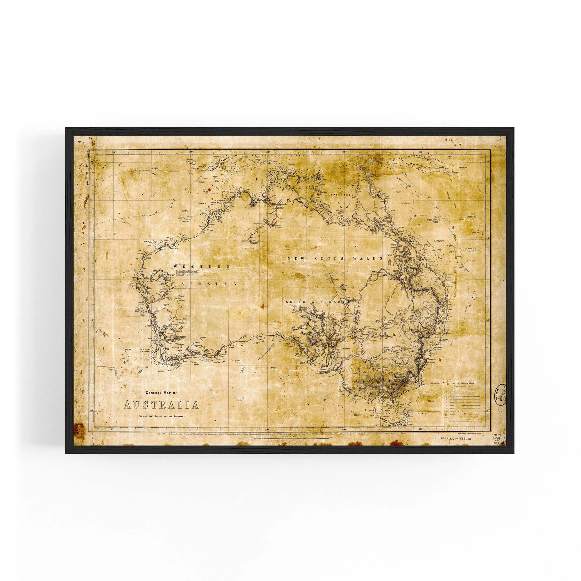 1859 Vintage Map of Australia - Showing the Routes of the Explorers ...