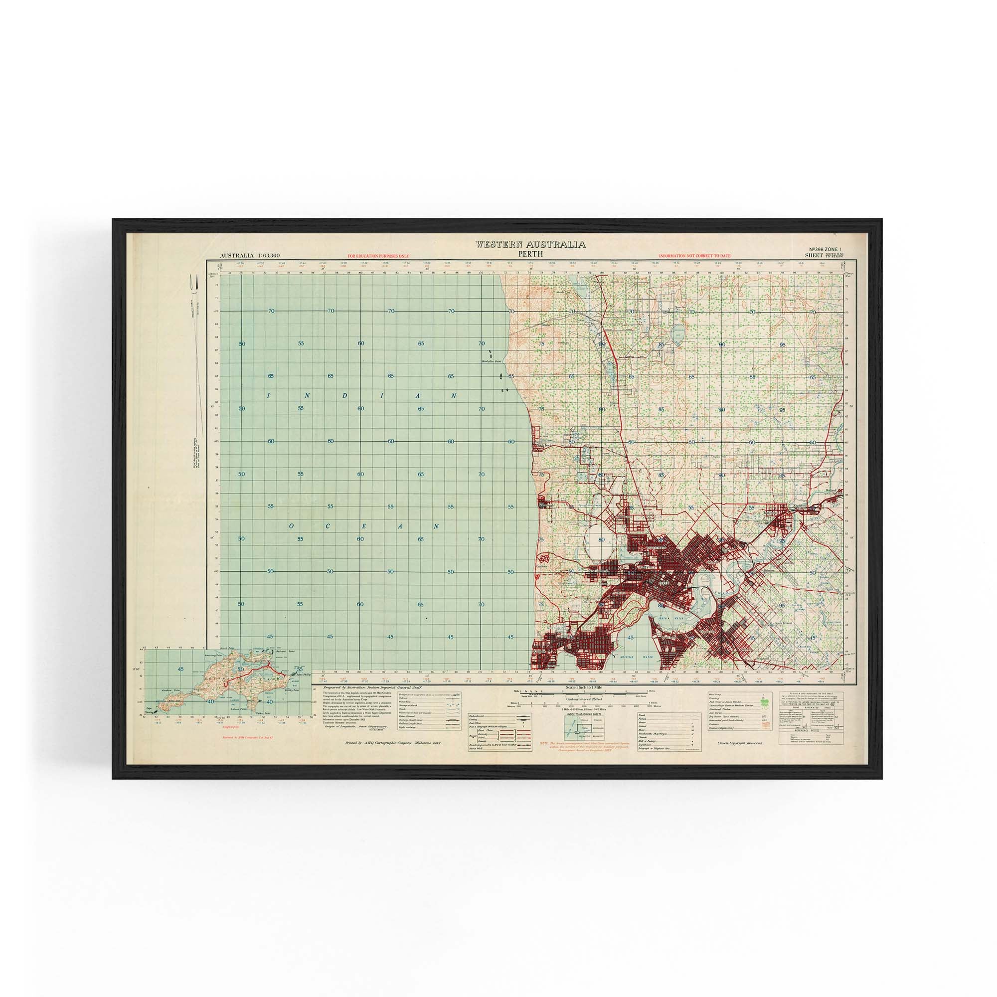 1942 Map of Perth & Surrounds, Western Australia – Vintage Maps