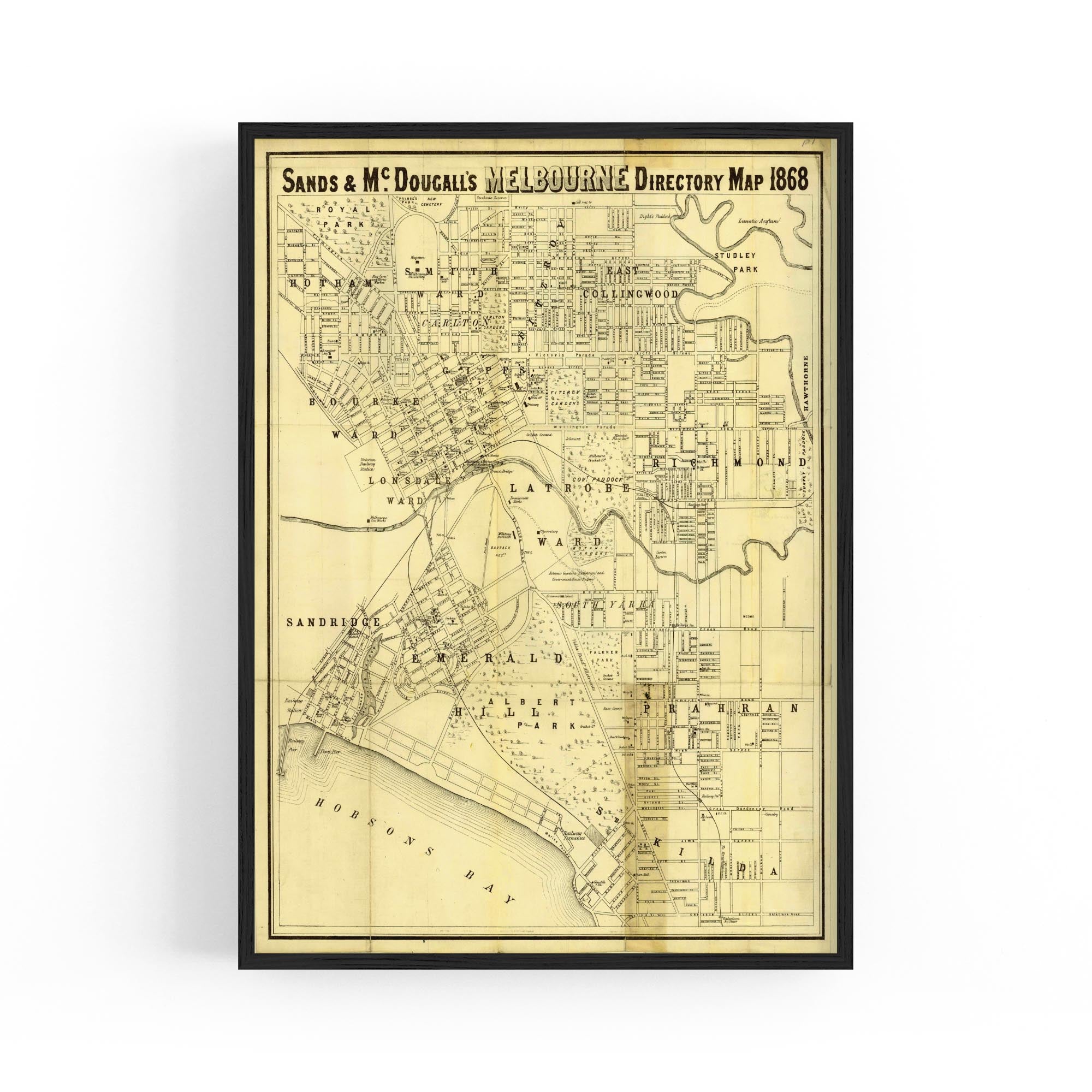 1868 Sands & McDougall Directory Map of Melbourne, Victoria – Vintage Maps