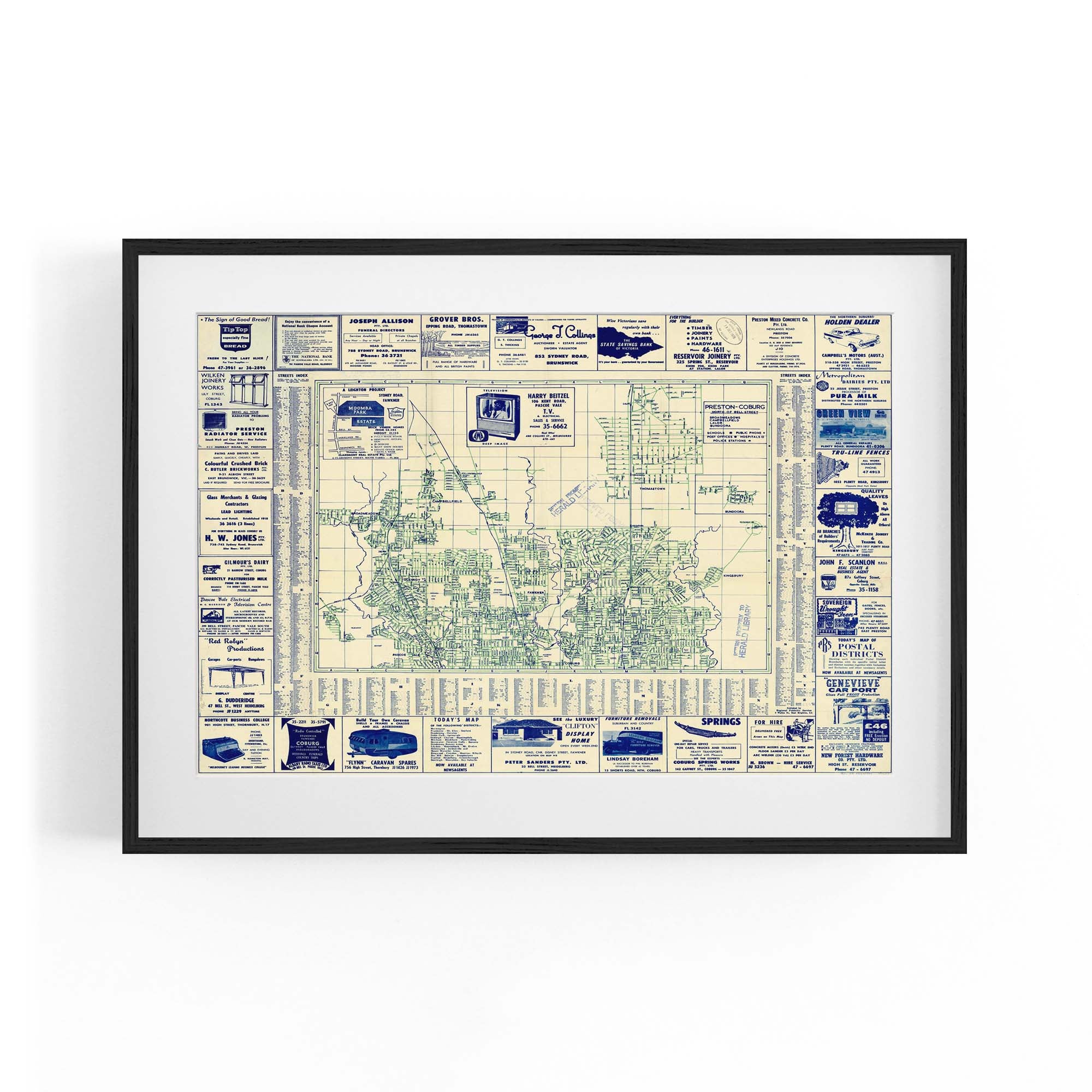 1960's Vintage Map of Fawkner, Glenroy & Preston & Surrounds, Victoria ...