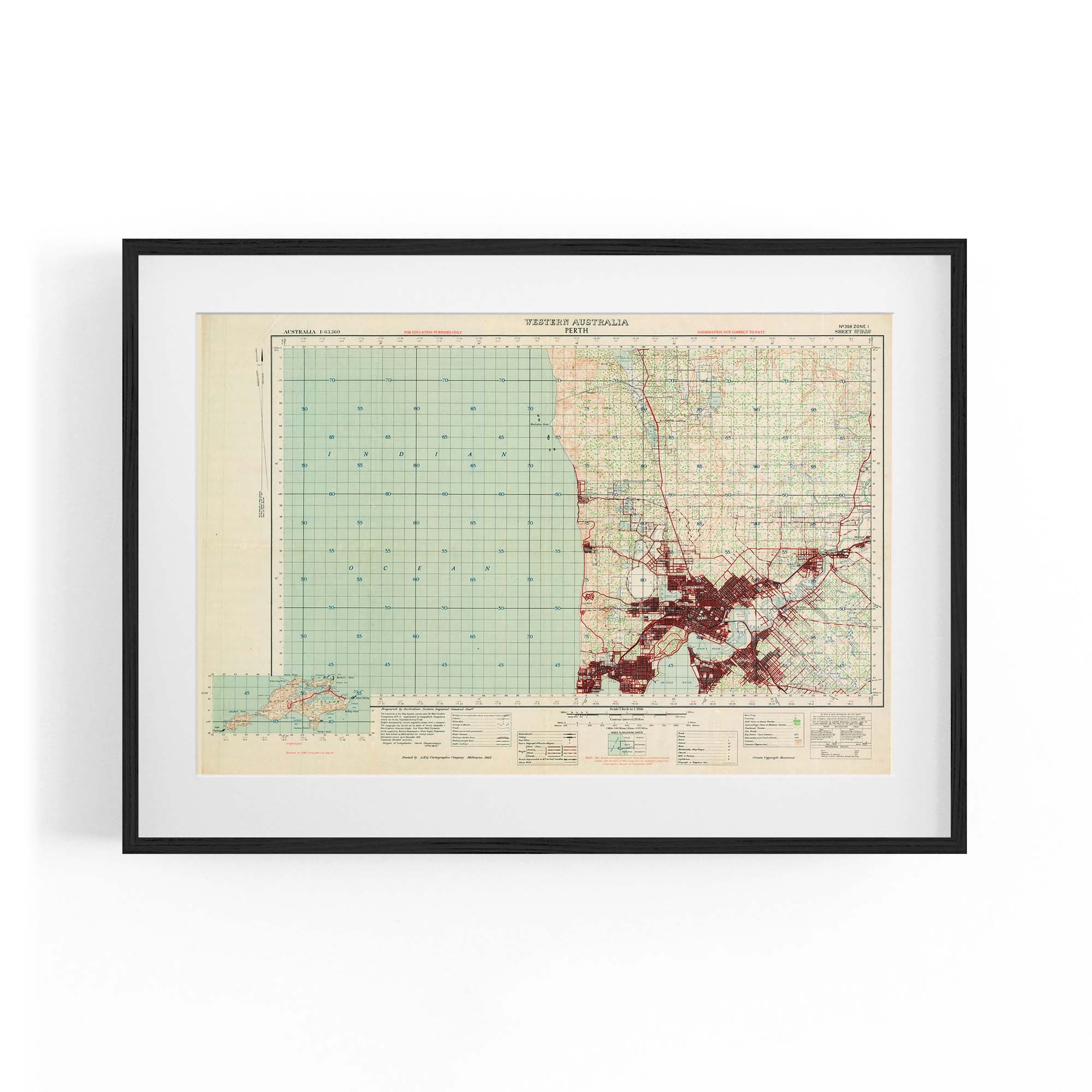 1942 Map of Perth & Surrounds, Western Australia – Vintage Maps