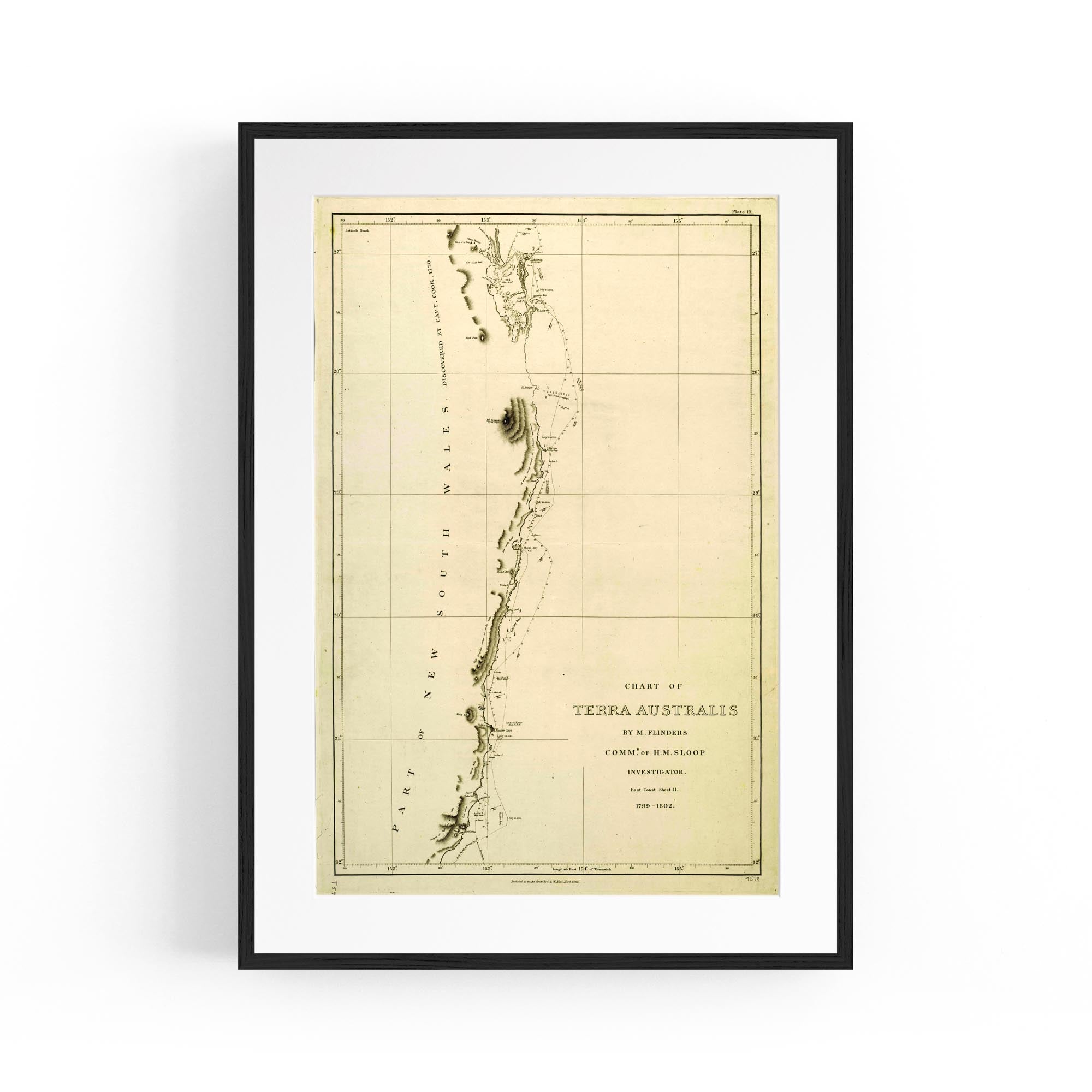 1814 Chart of New South Wales from Smoky Cape to Moreton Bay in Queens ...