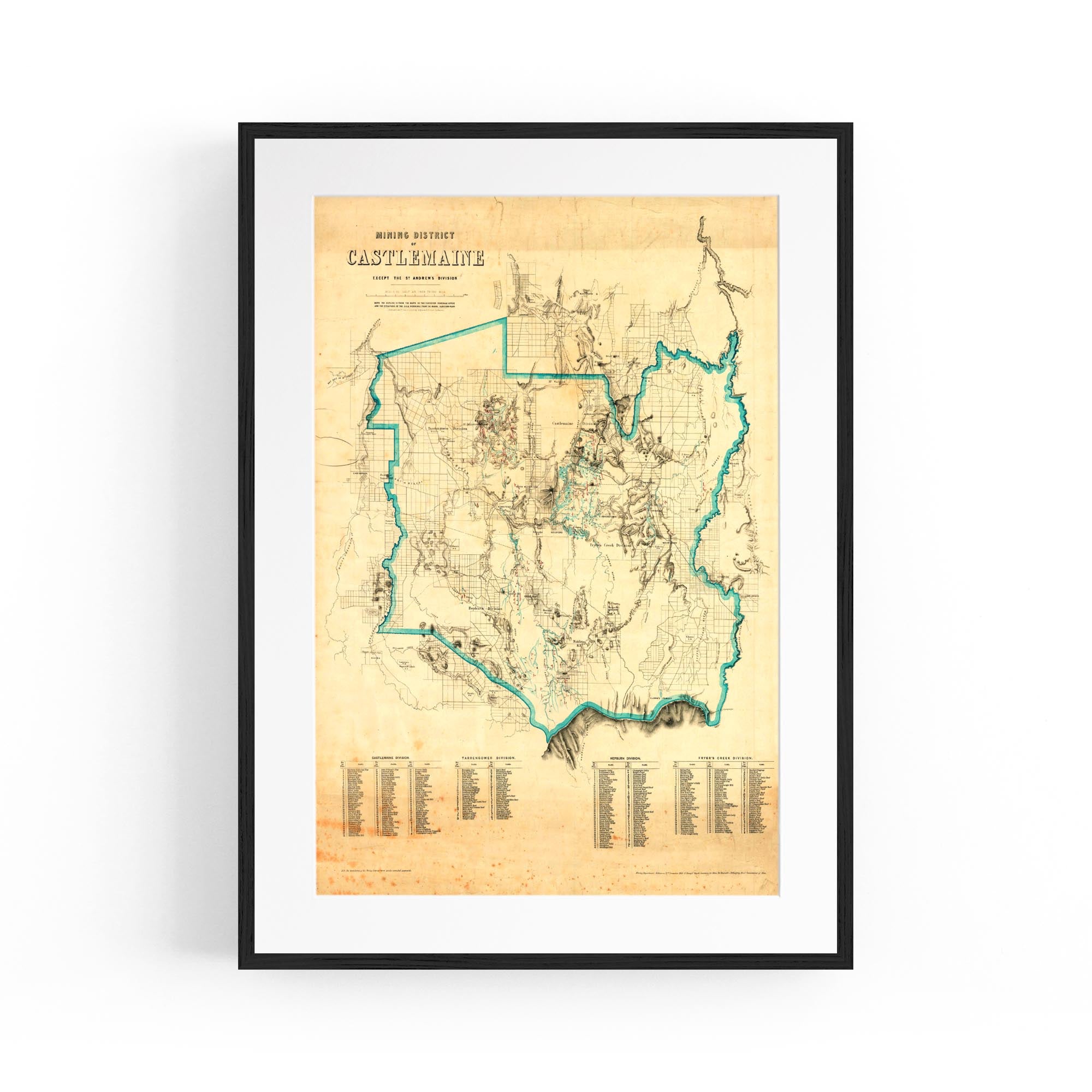 1860 Vintage Map of Castlemaine & Surrounds, Victoria Australia ...
