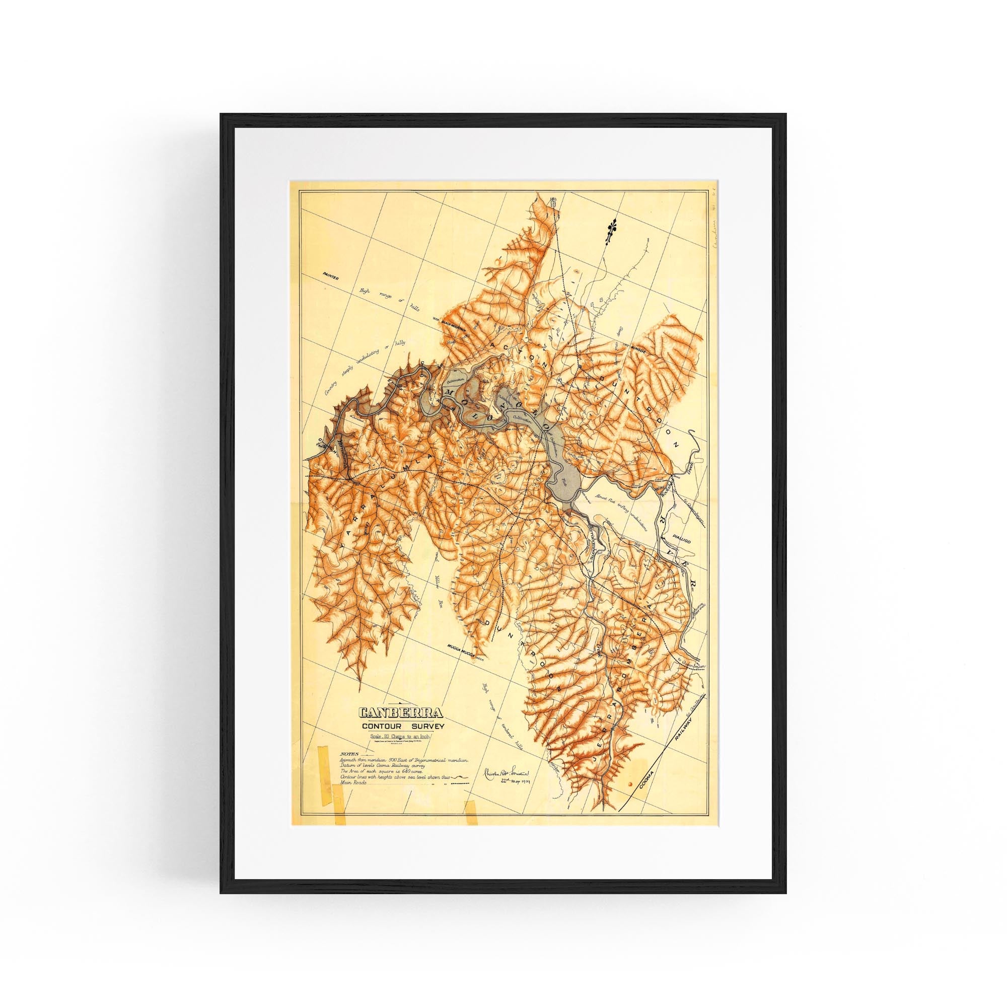 1911 Contour Survey Map of Canberra, Australian Capital Territory ...