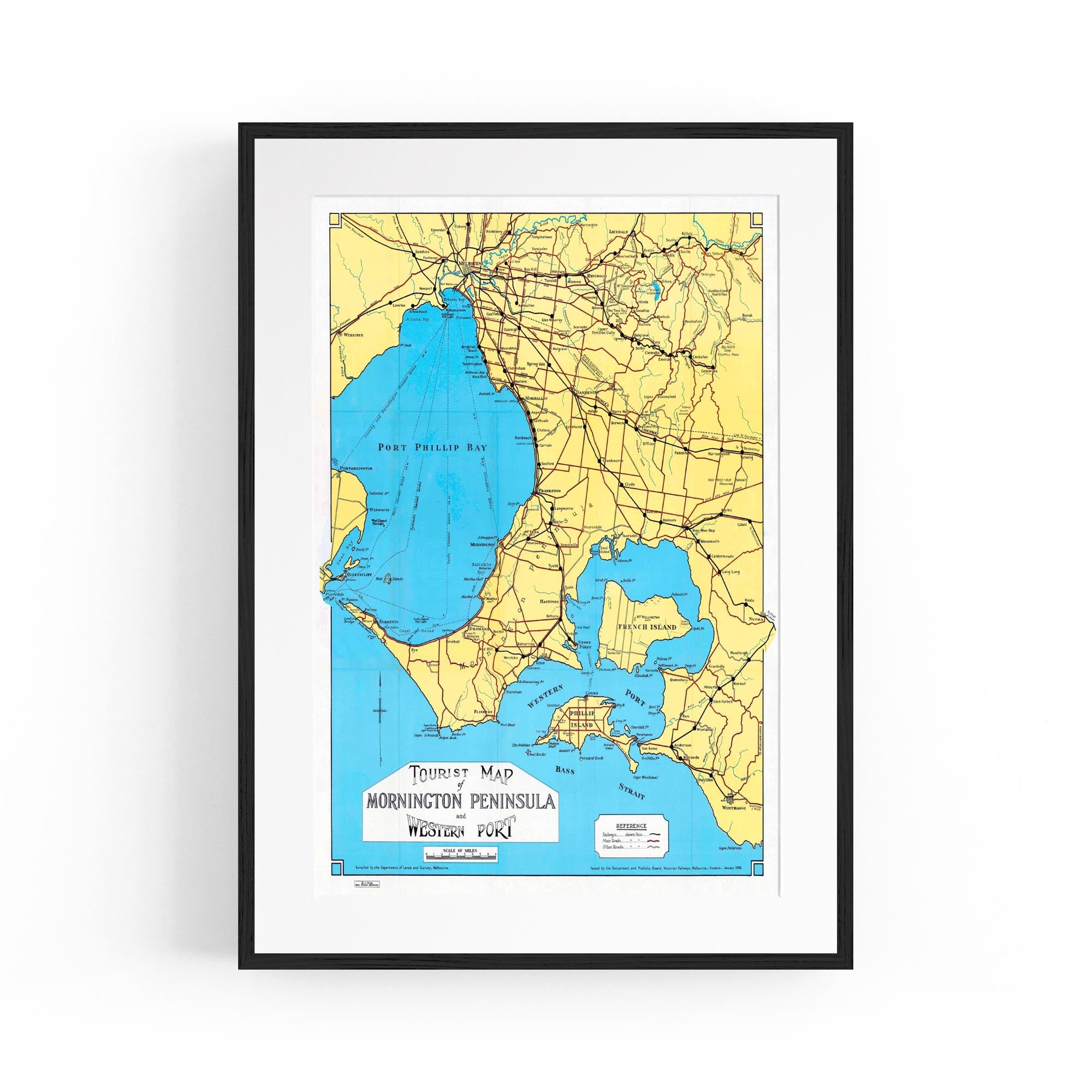 1938 Tourist Map of Mornington Peninsula and Western Port – Vintage Maps