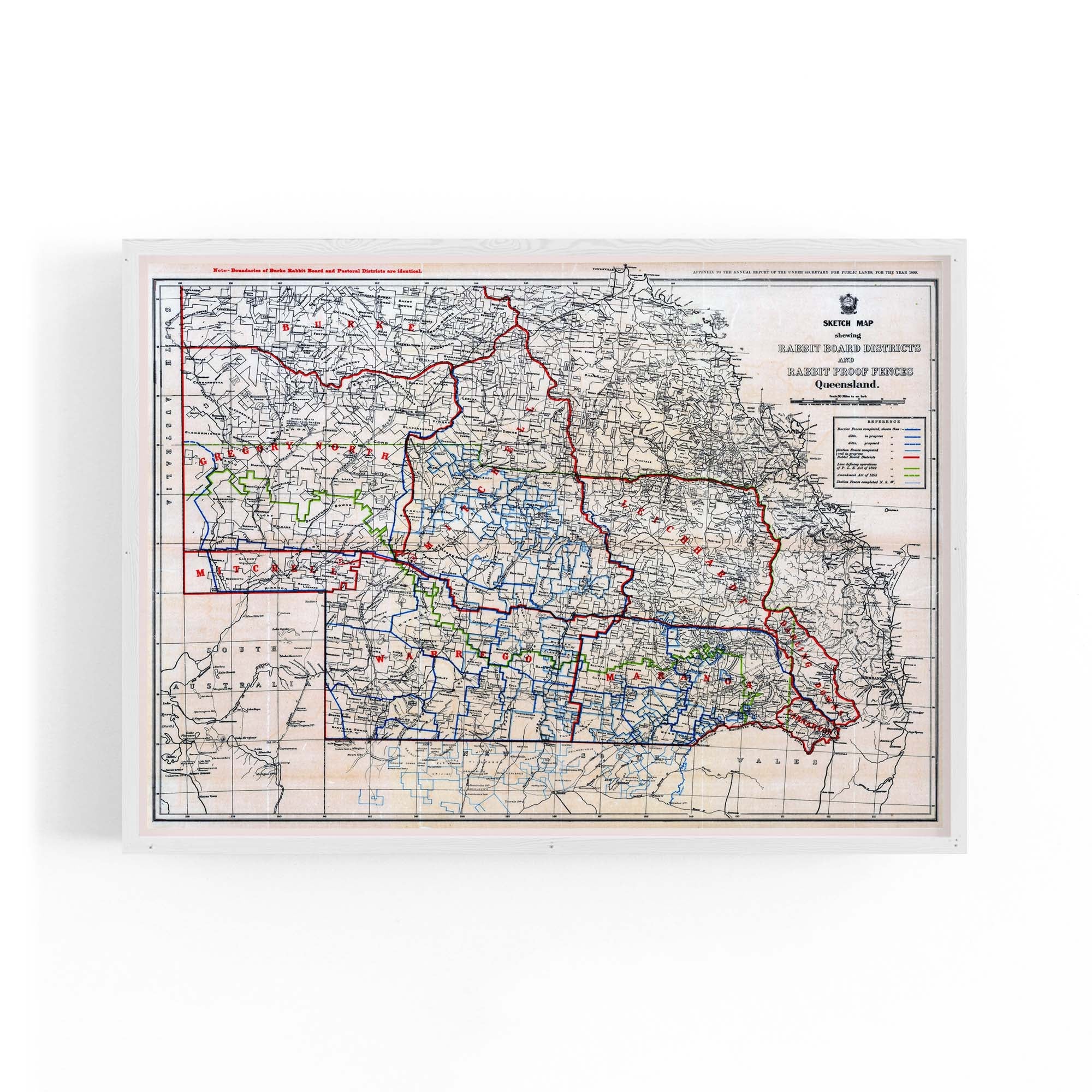 1900 Map of Queensland Showing Rabbit Proof Fences – Vintage Maps
